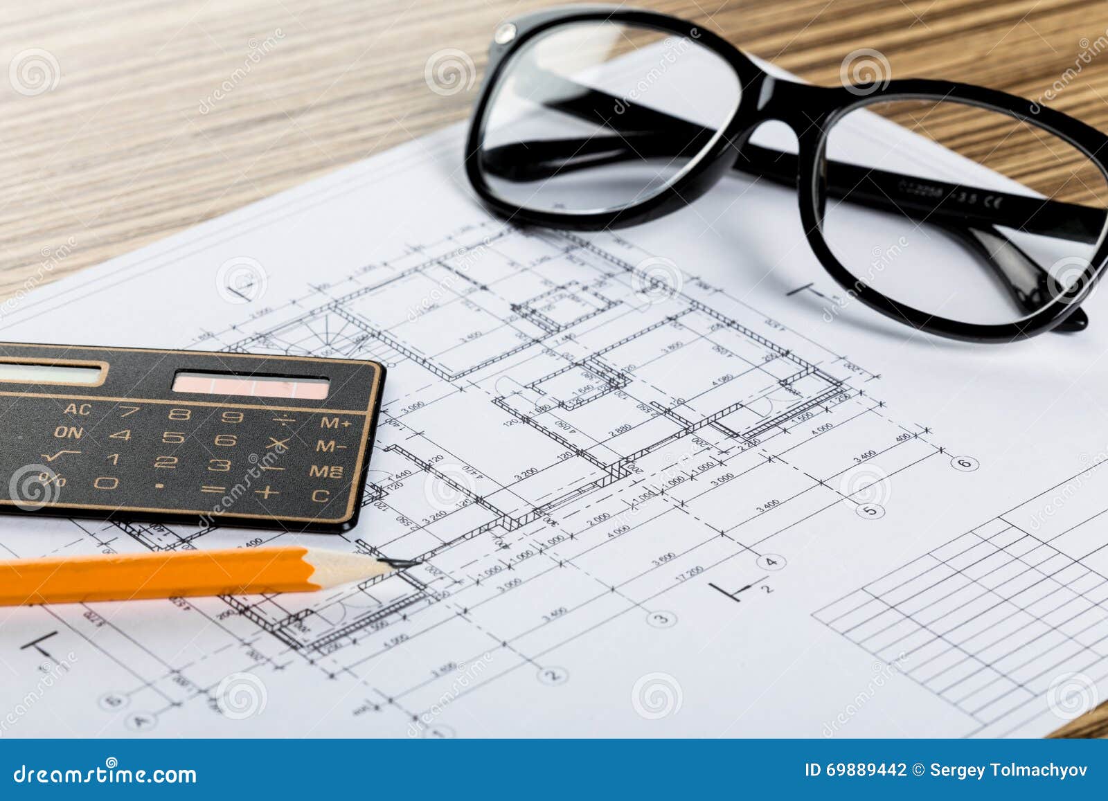 Architect Worplace Top View. Architectural Project, Blueprints ...