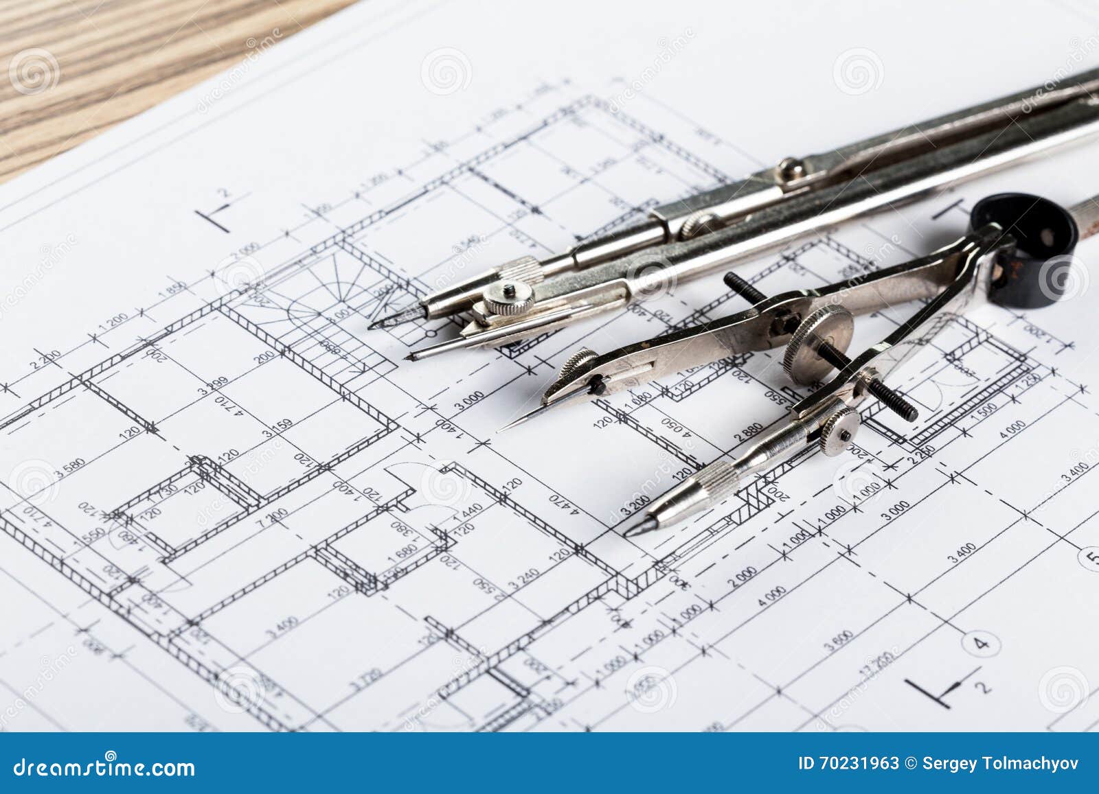 Architect Worplace Top View. Architectural Project, Blueprints ...