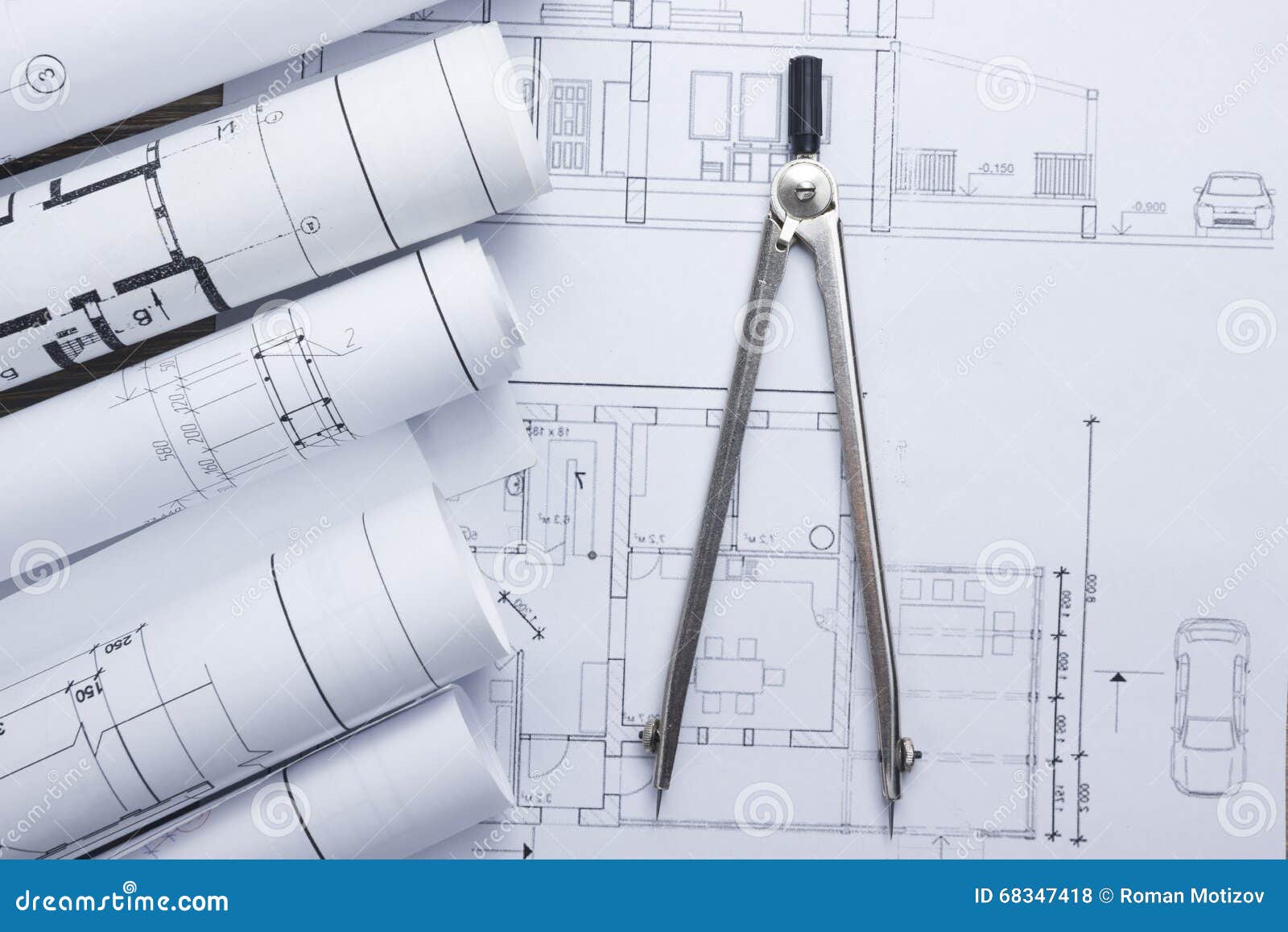 Architect Worplace Top View. Architectural Project, Blueprints ...