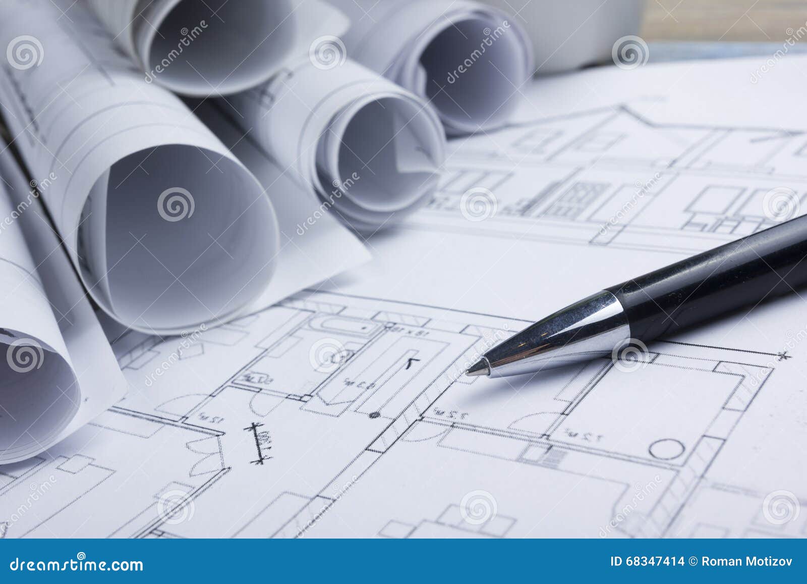 Architect Worplace Top View. Architectural Project, Blueprints ...
