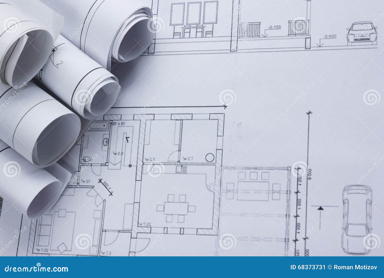 Architect Worplace Top View. Architectural Project, Blueprints ... Architect Worplace Top View. Architectural Project, Blueprints ...