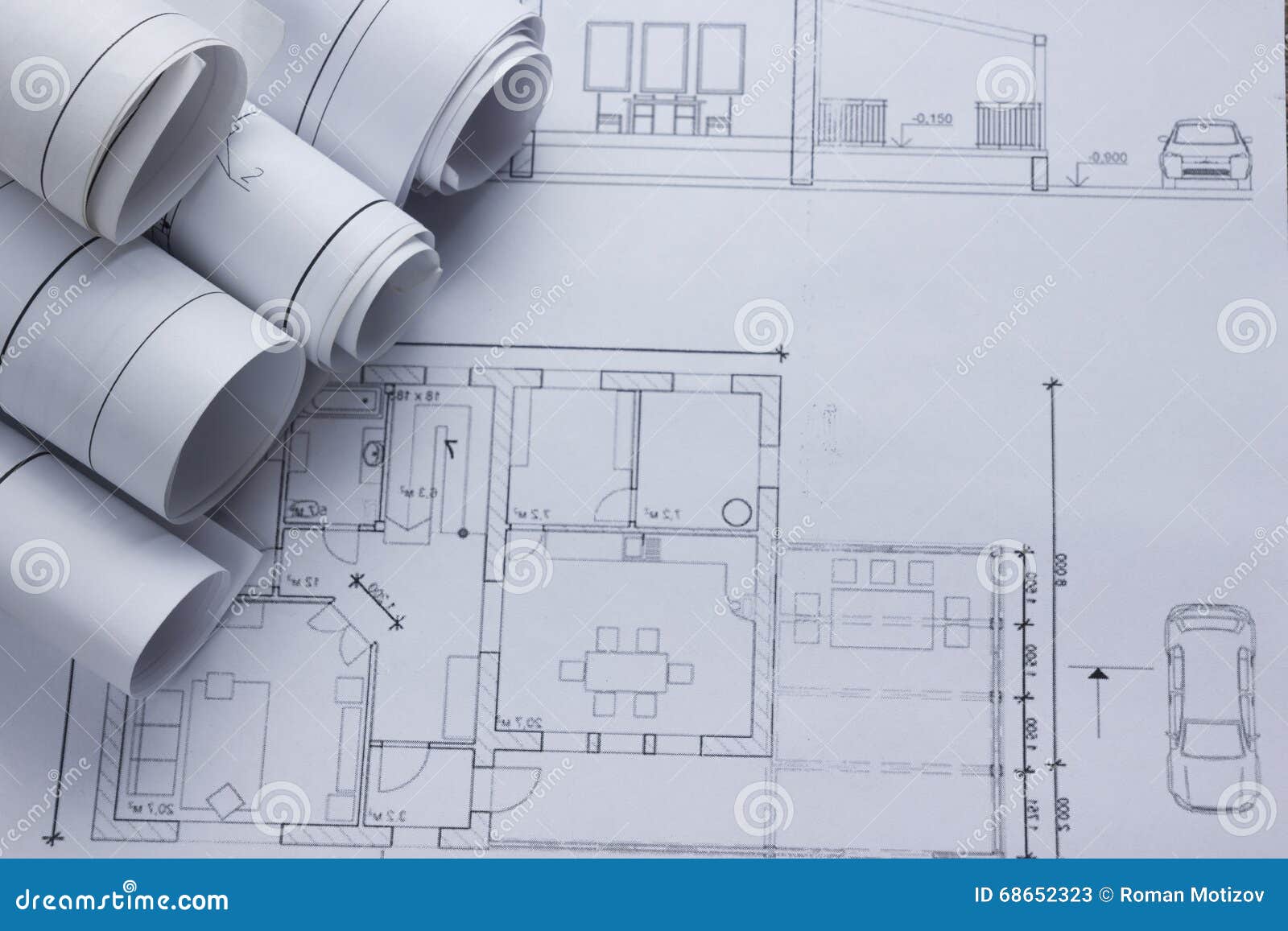 Architect Worplace Top View. Architectural Project, Blueprints ...