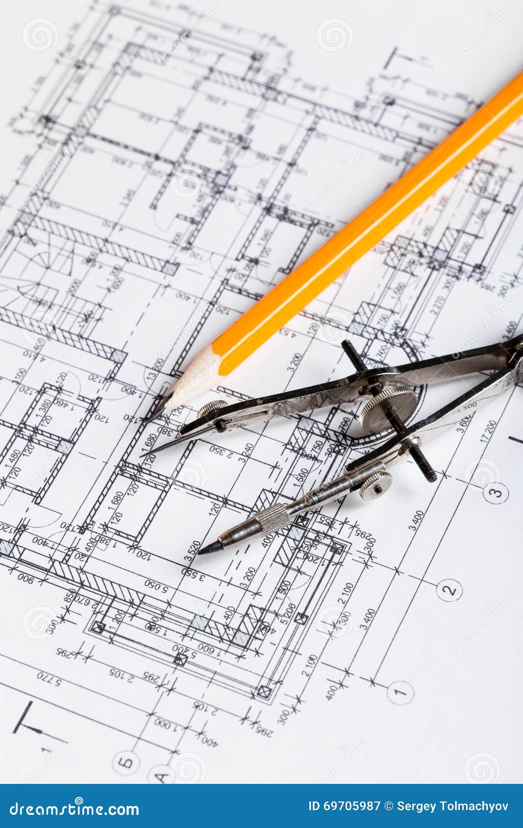 Architect Worplace Top View. Architectural Project, Blueprints ...