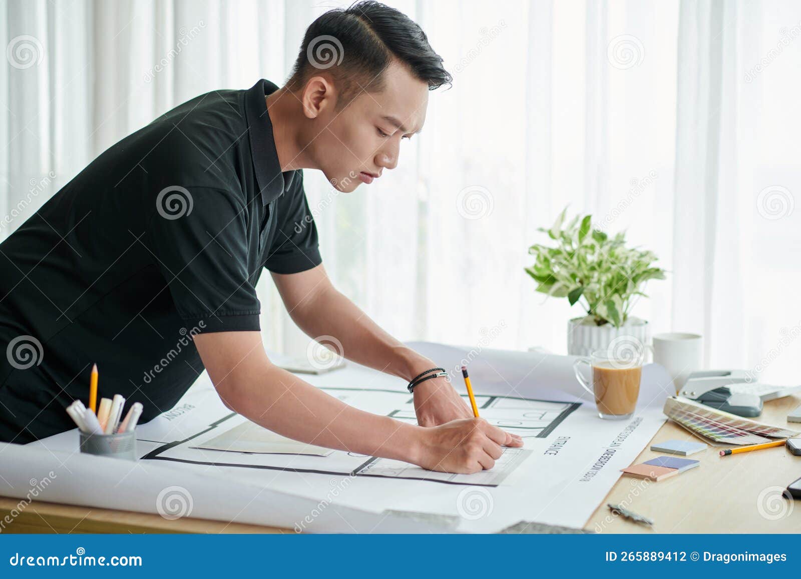 Architect Writing on Blueprint Stock Photo - Image of concentrated ...