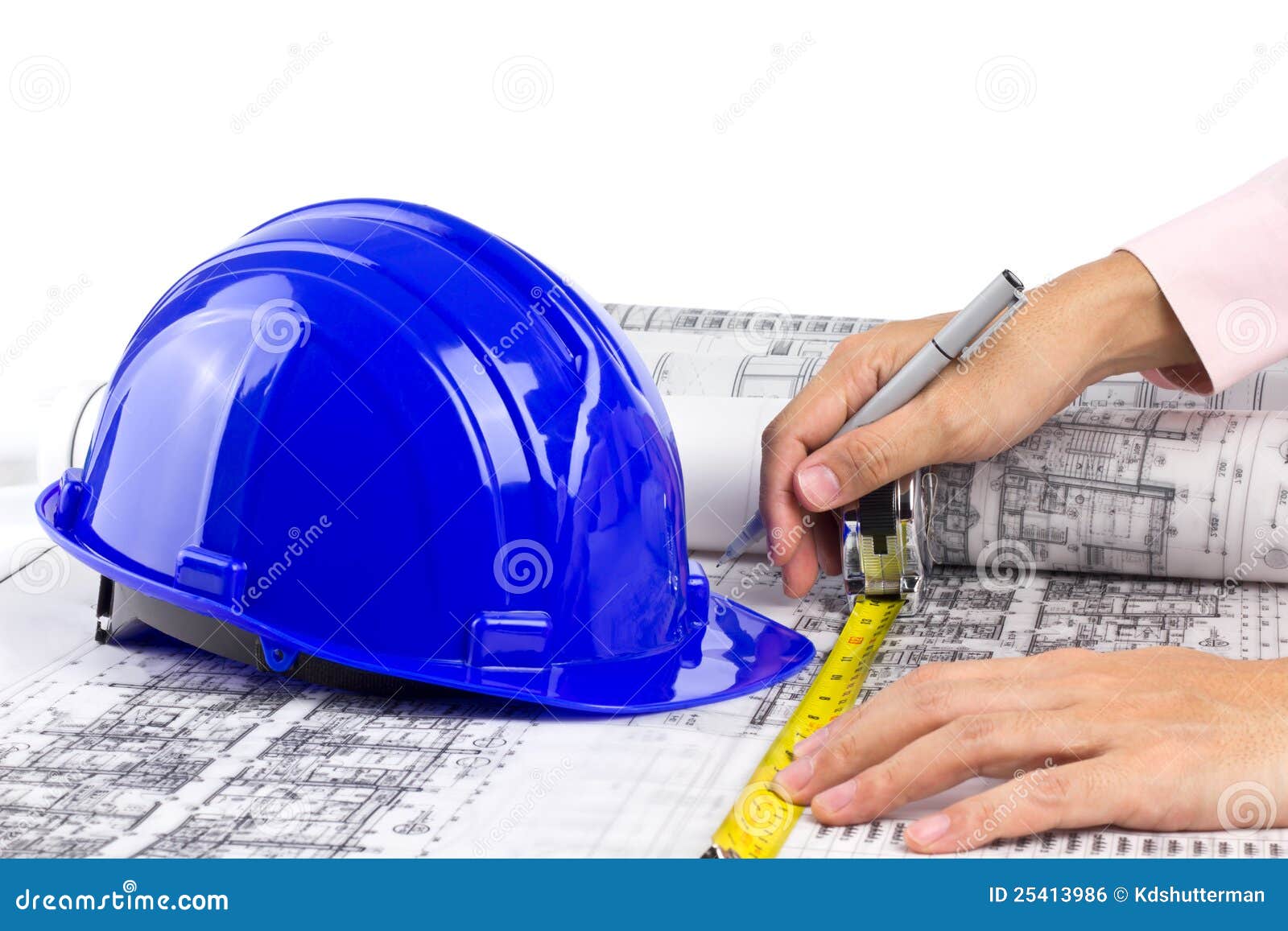 Architect Writing and Measuring on Blueprint Stock Photo - Image of ...