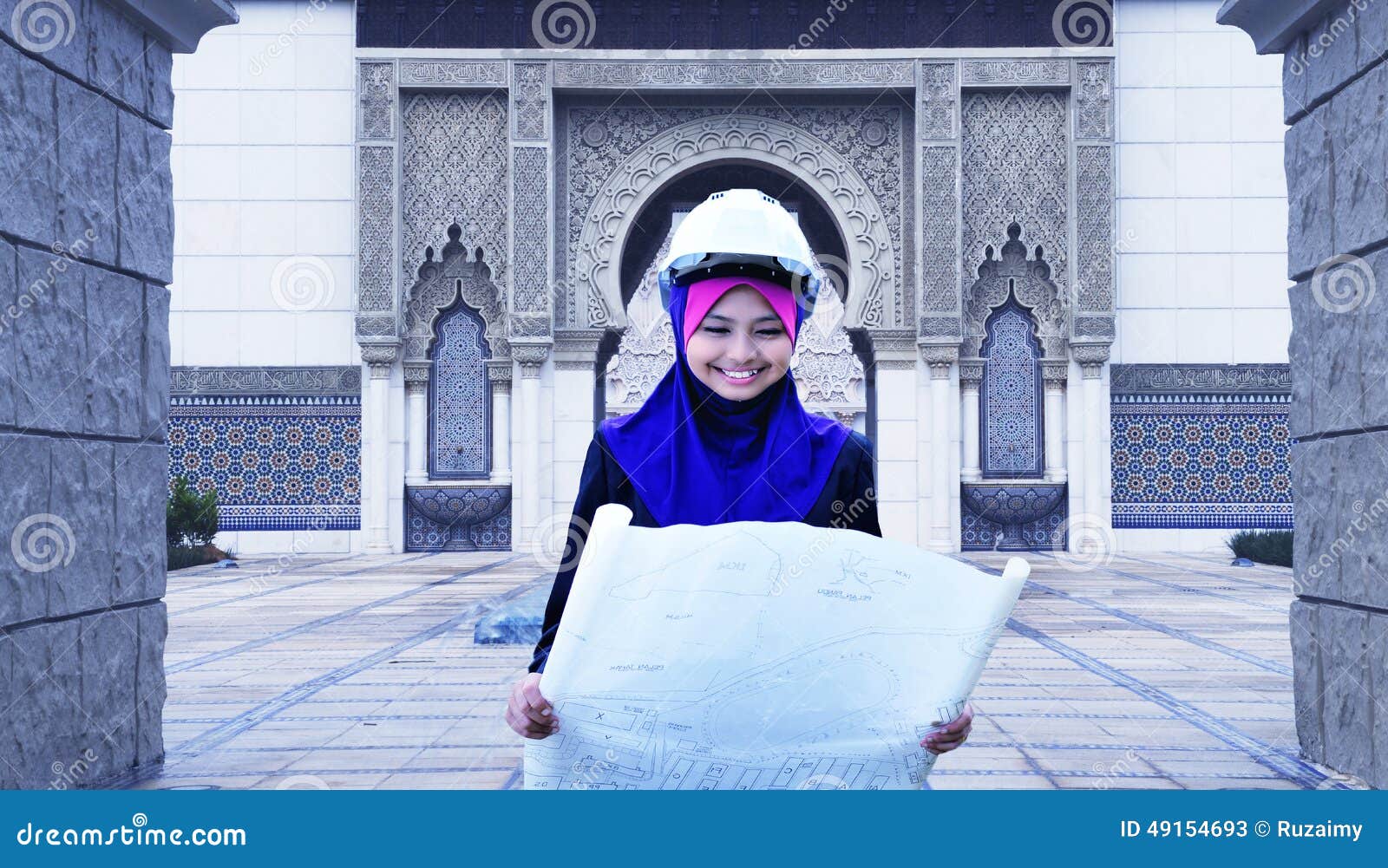 An Architect Young Muslim Woman at Work Stock Image - Image of bridge ...