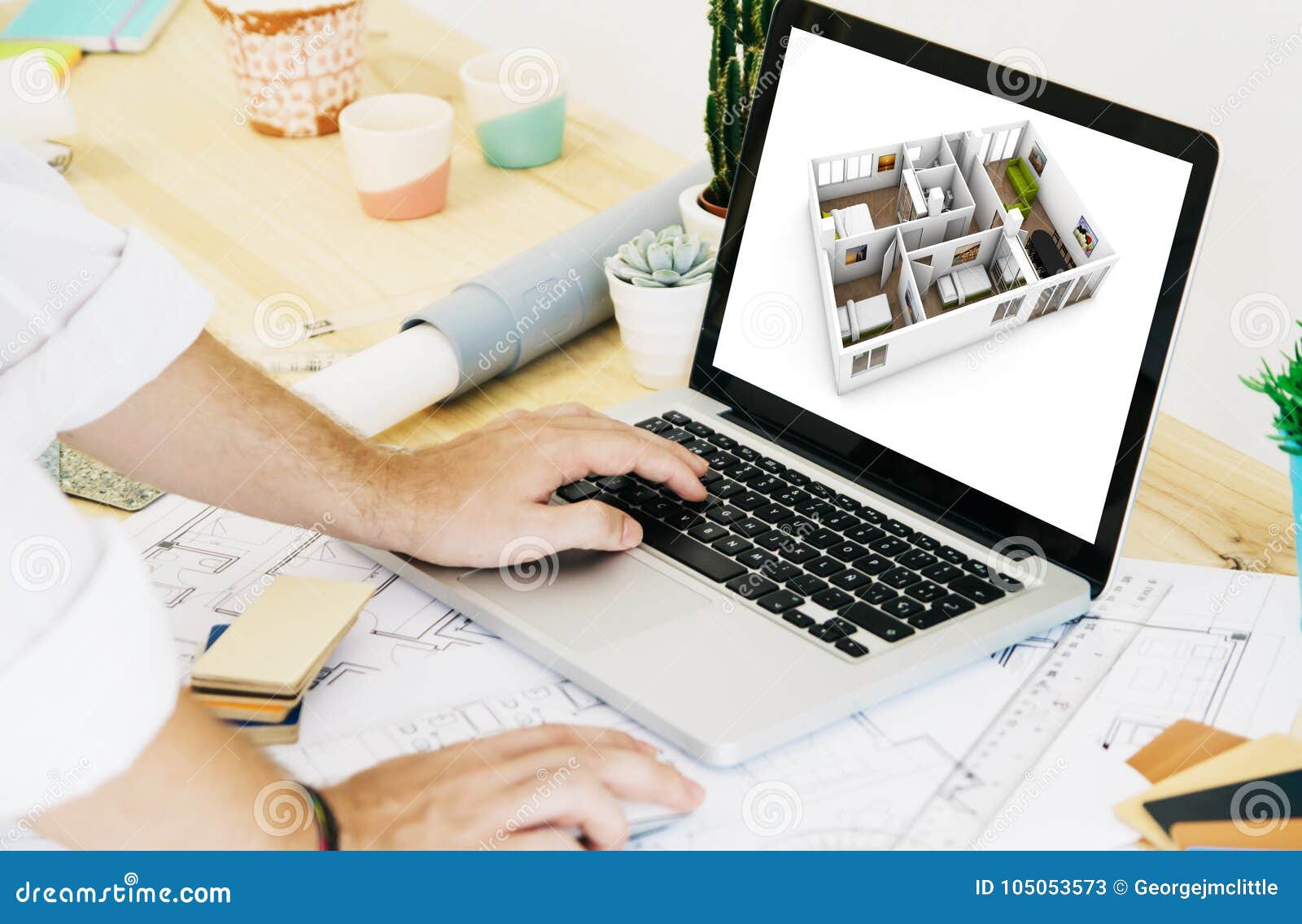 Architecte Travaillant Avec Le DAO D'ordinateur Portable Image stock - Image du conception ...