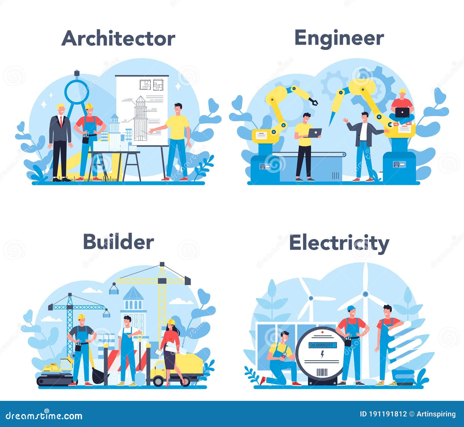 Architecting And Building Profession Set. Construction And Engineering ...