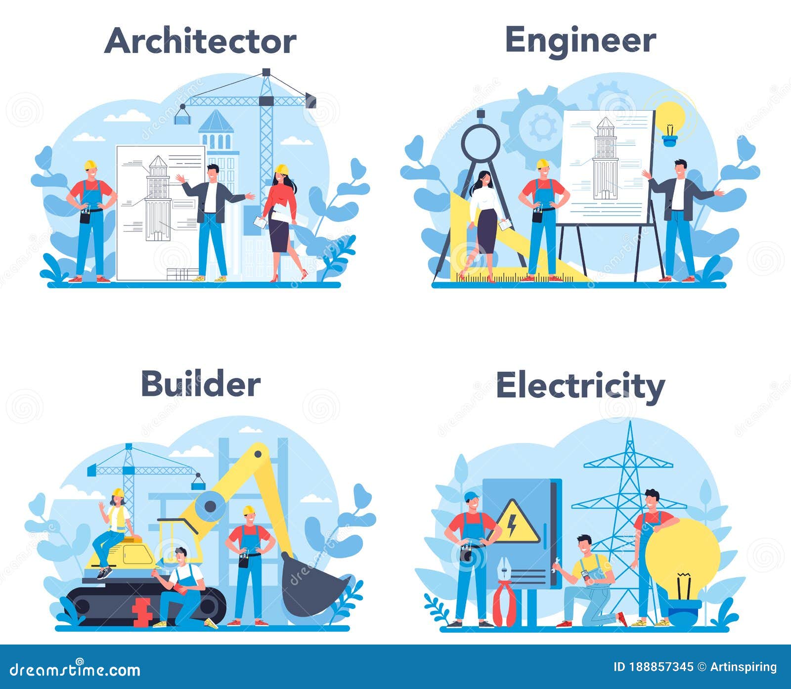 Architecting And Building Profession Set. Construction And Engineering ...