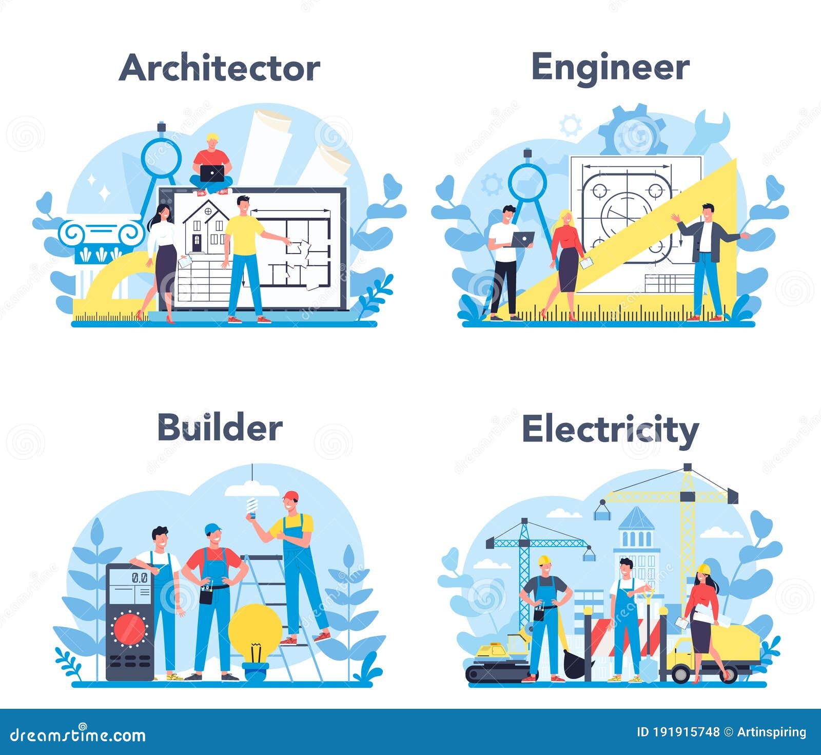 Architecting and Building Profession Set. Construction and Engineering ...