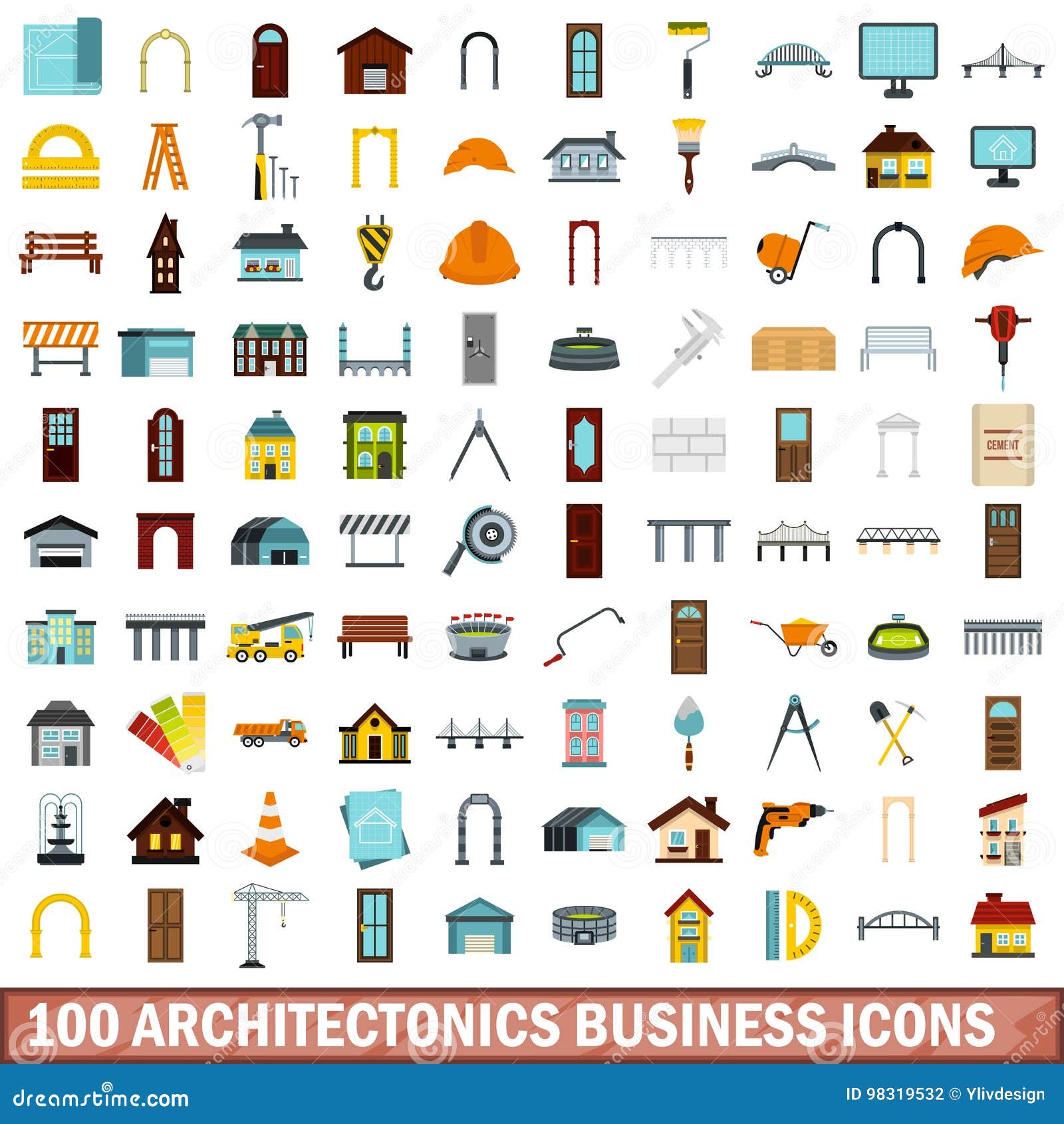 100 Architectonics Icons Set, Cartoon Style Royalty-Free Illustration ...