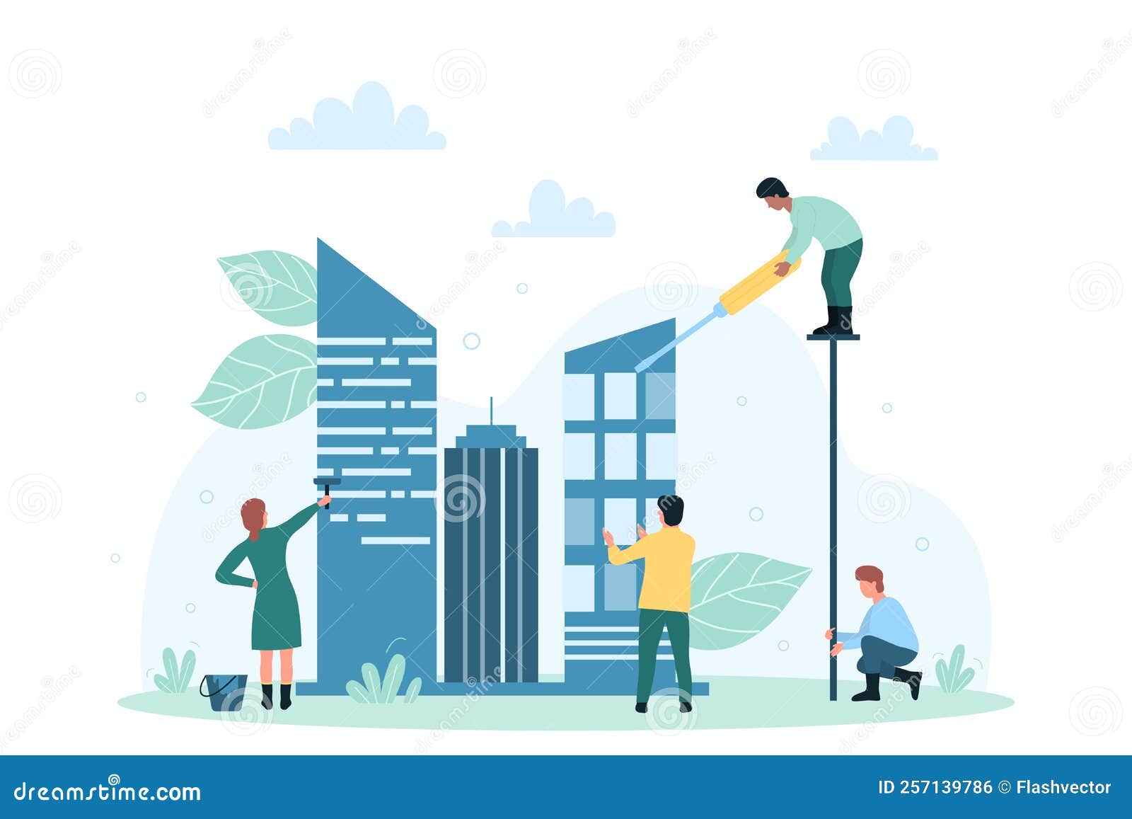 Architects Building Model of Skyscraper, Tiny Engineers Working on Town ...