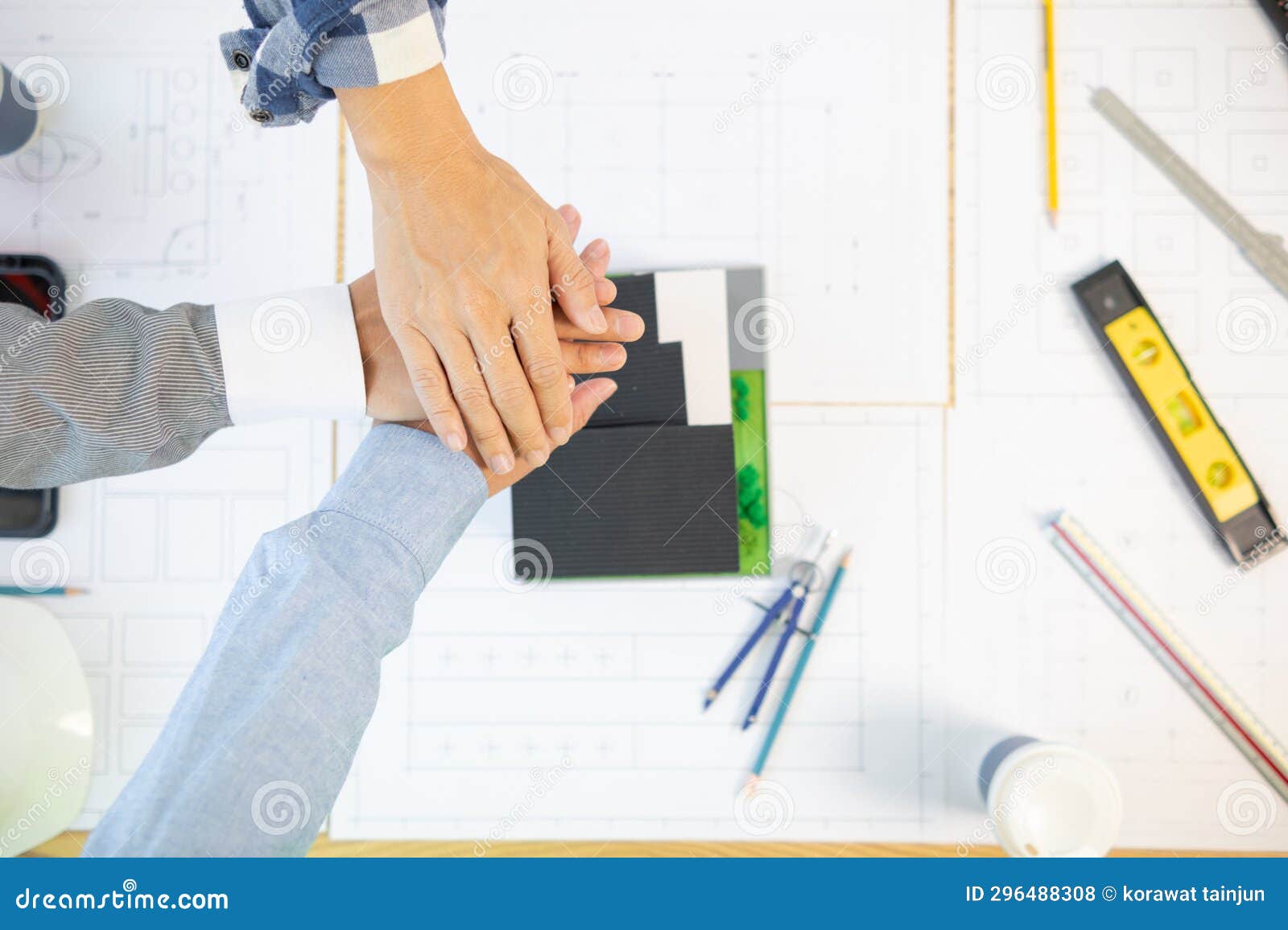 Architects and Construction Engineering Handshake after Meeting Discuss ...