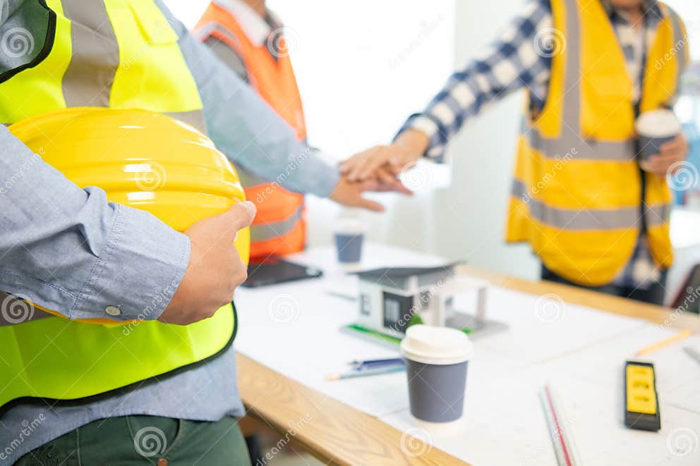 Architects and Construction Engineering Handshake after Meeting Discuss ...