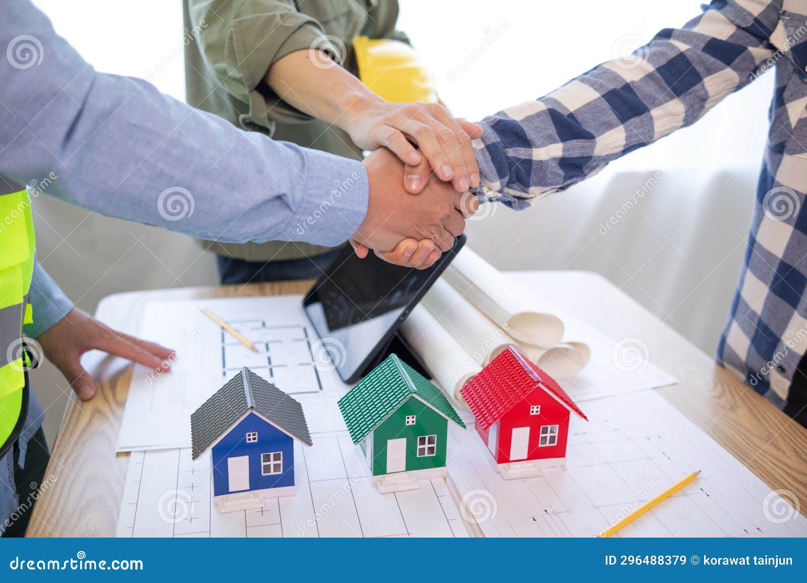 Architects and Construction Engineering Handshake after Meeting Discuss ...