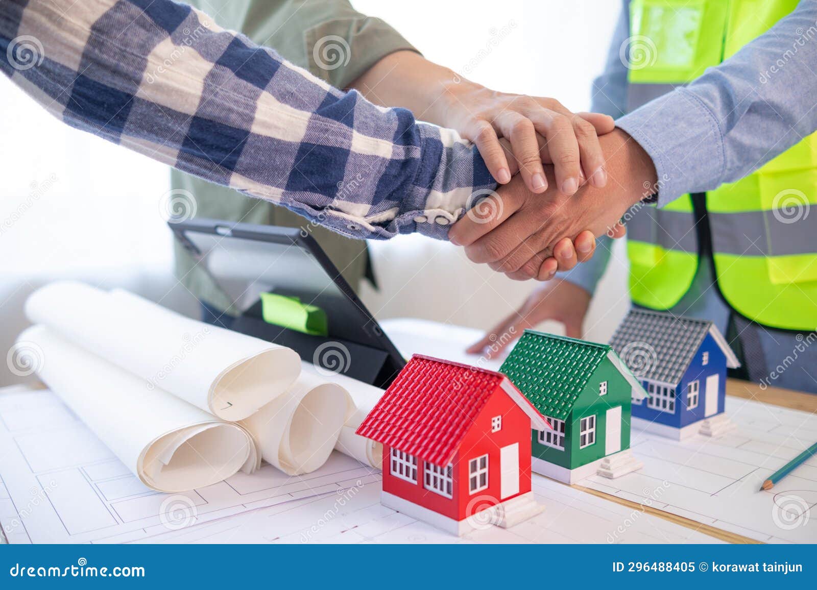 Architects and Construction Engineering Handshake after Meeting Discuss ...