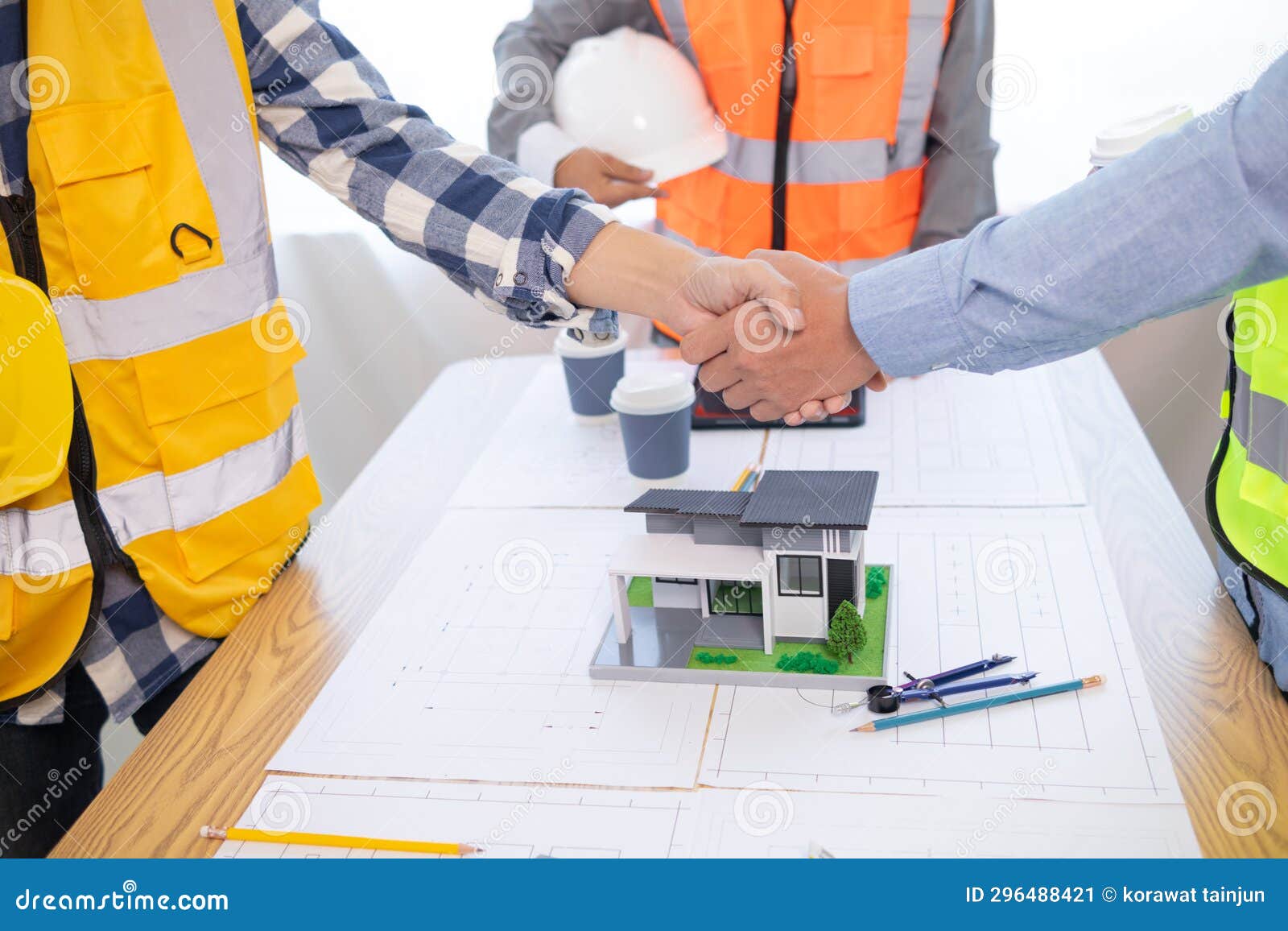 Architects and Construction Engineering Handshake after Meeting Discuss ...