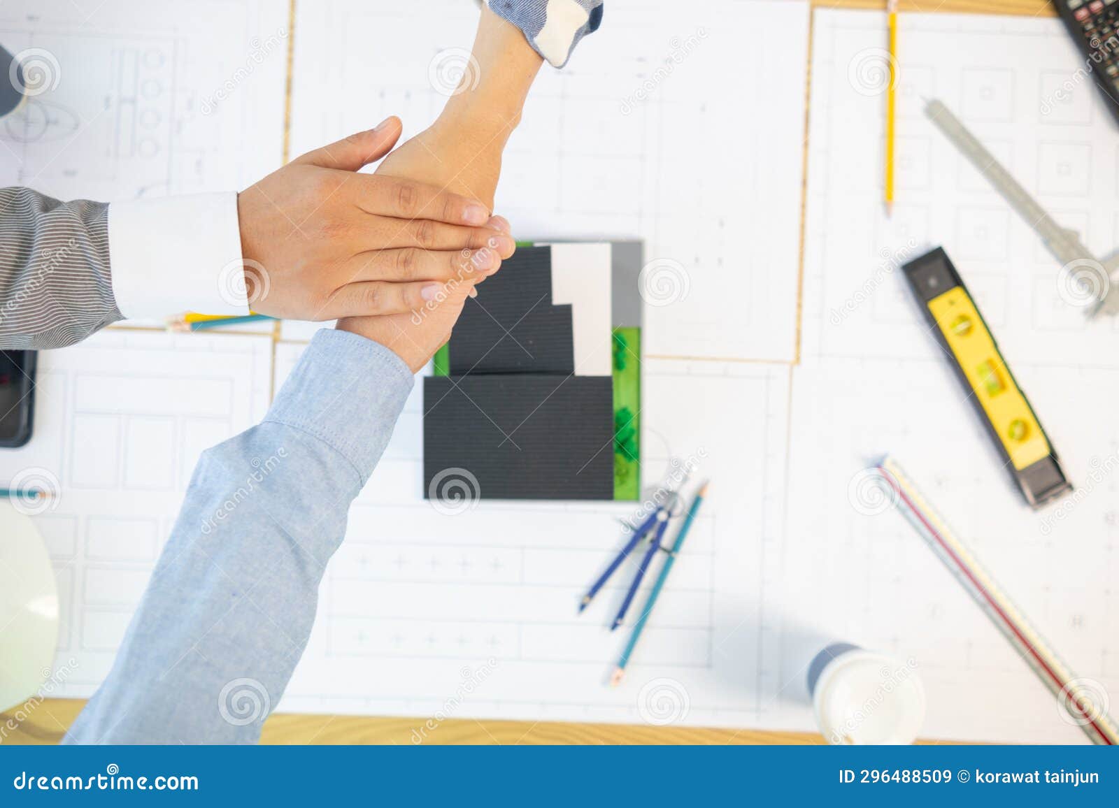 Architects and Construction Engineering Handshake after Meeting Discuss ...