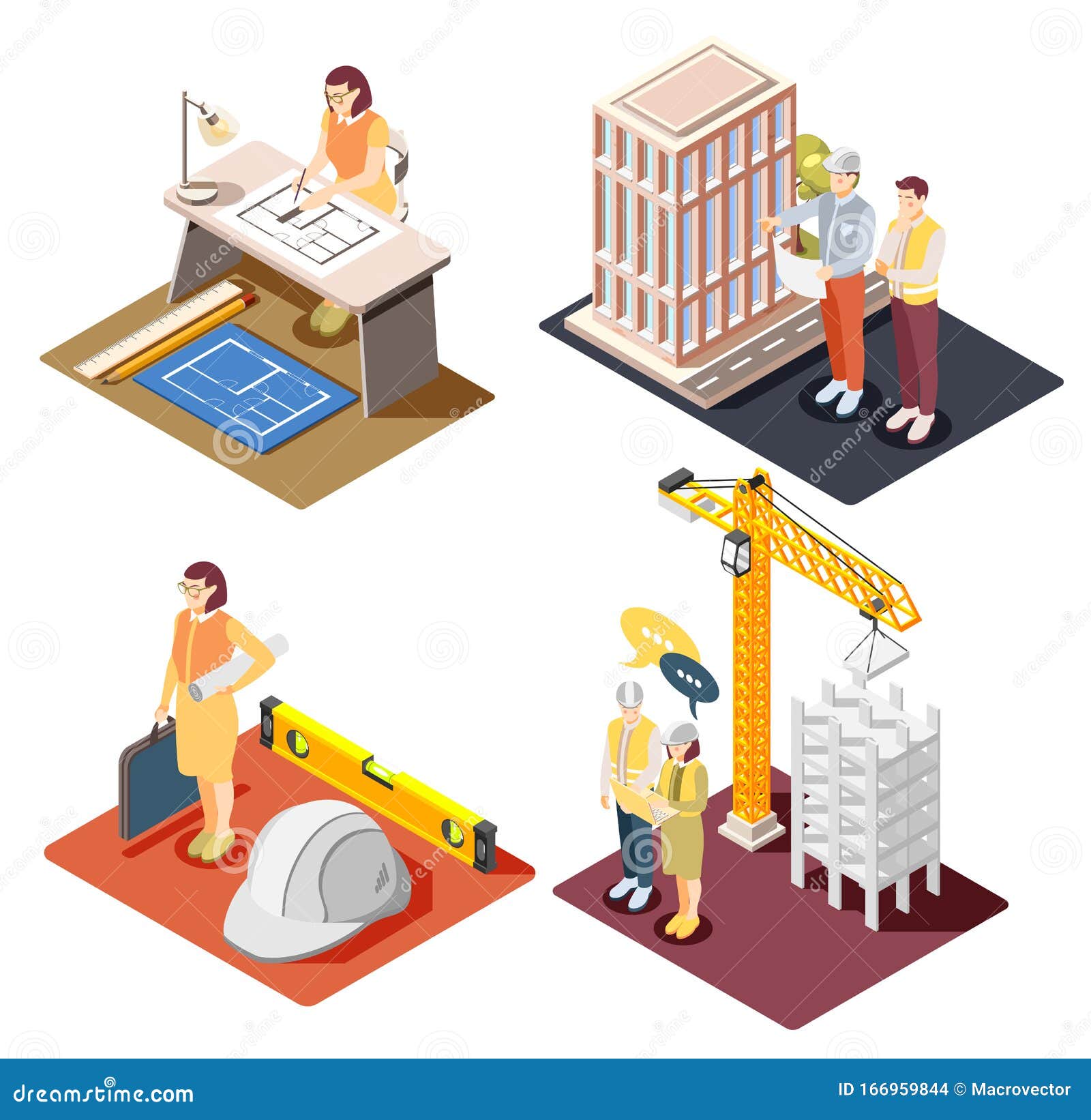 Architects Construction Engineers Concept Stock Vector - Illustration of collaboration, drawing ...