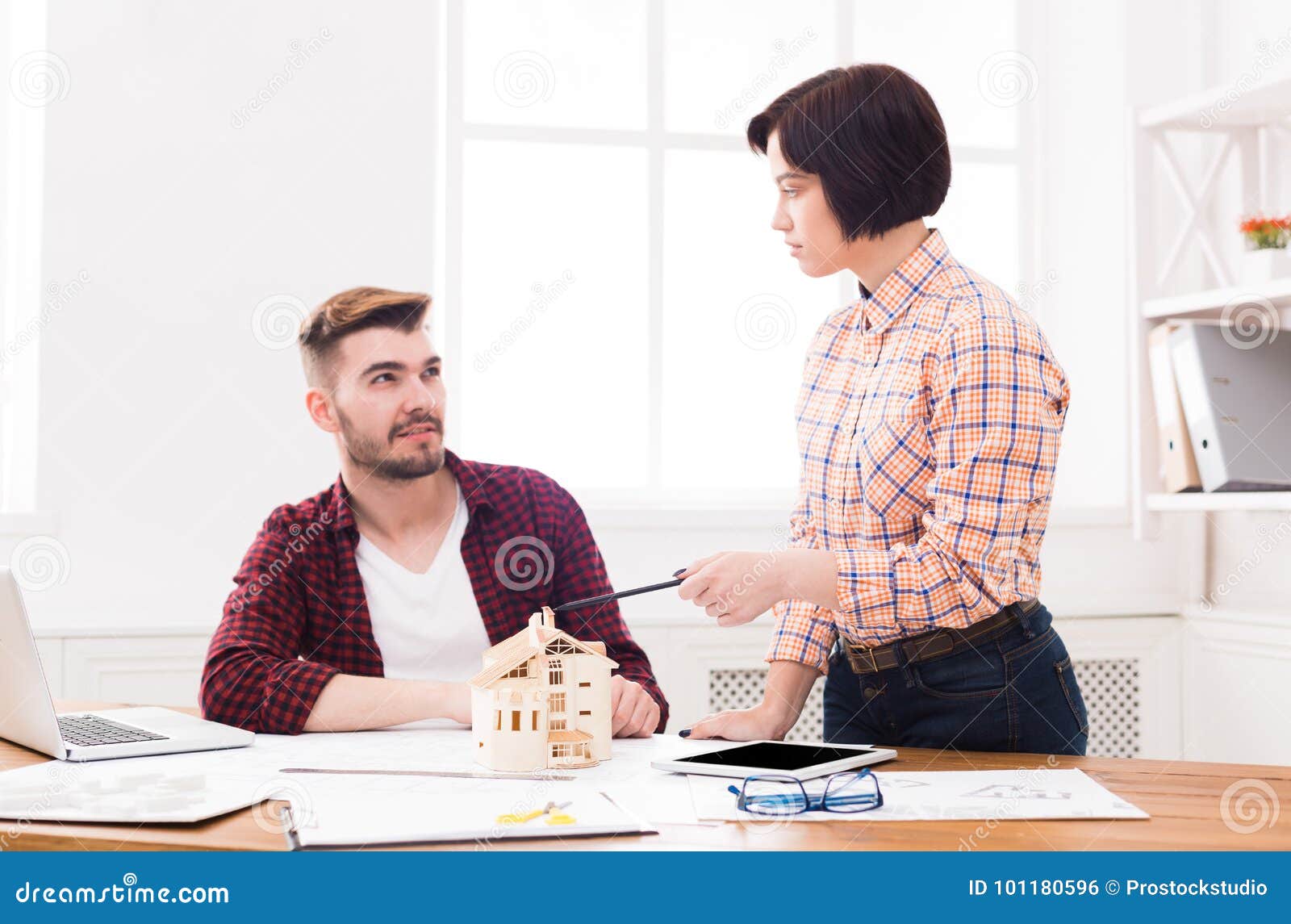 Architects Creating House Model in Office Stock Photo - Image of ...