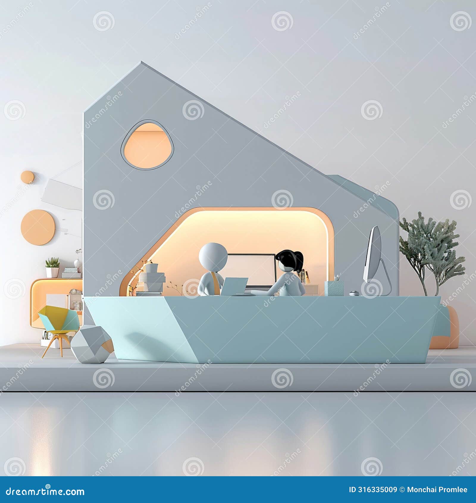 Architects Designing Modular Eco-buildings, Focused Teamwork, Evening ...