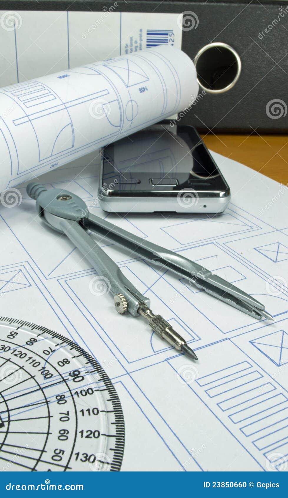An Architects Desk with Plans Stock Photo - Image of design, blue: 23850660