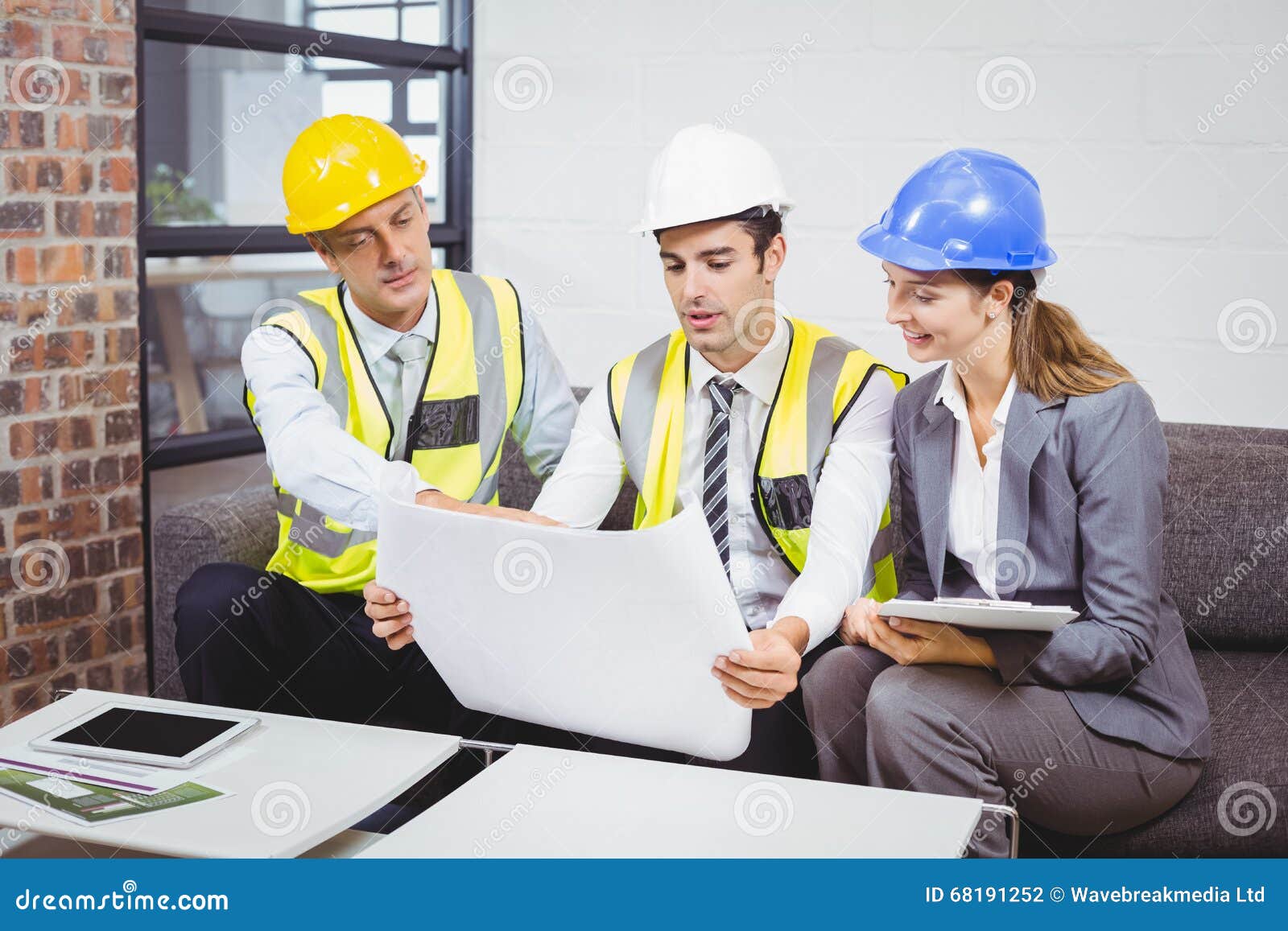 Architects Discussing with Blueprint Stock Photo - Image of front ...