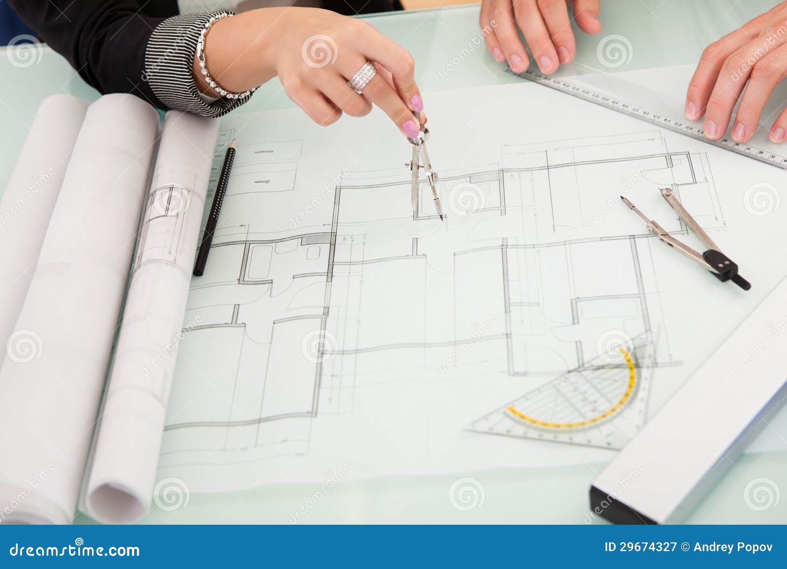 Architects Discussing Blueprints Stock Image - Image of industry, hands ...