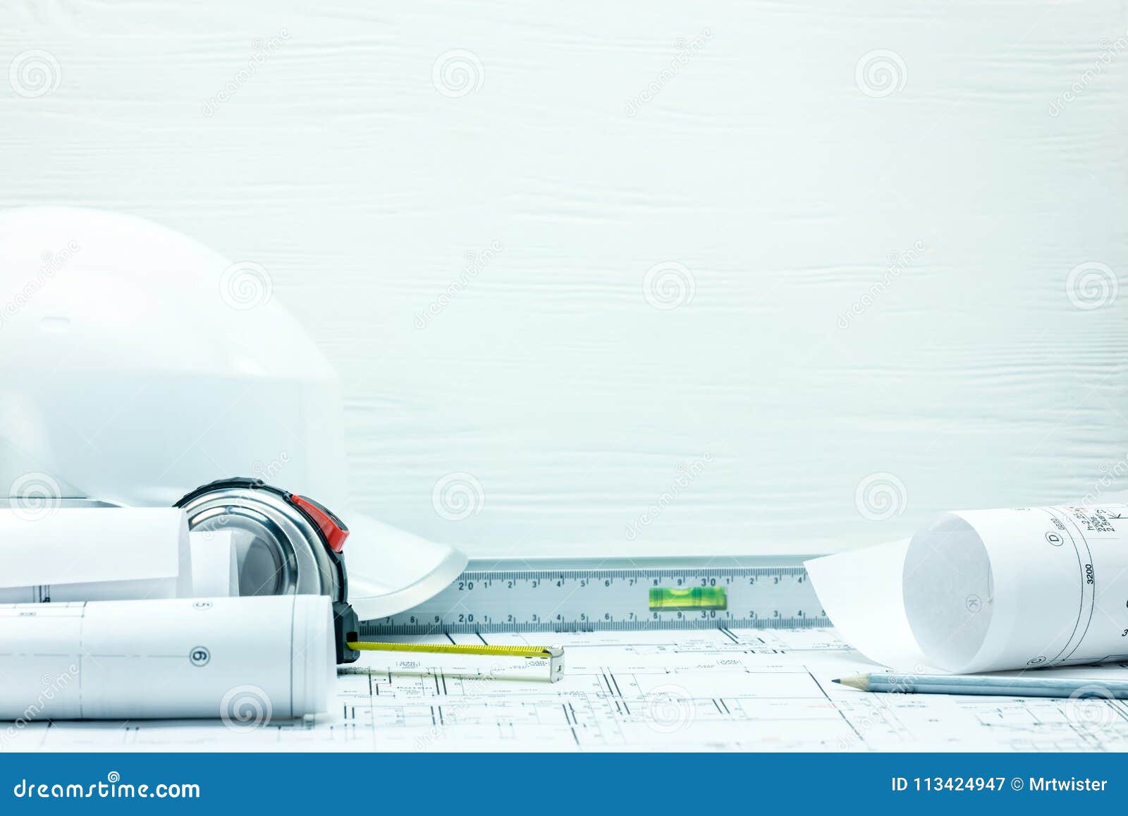 Architects Drawing and Measuring Tools and Instruments on Table Stock ...