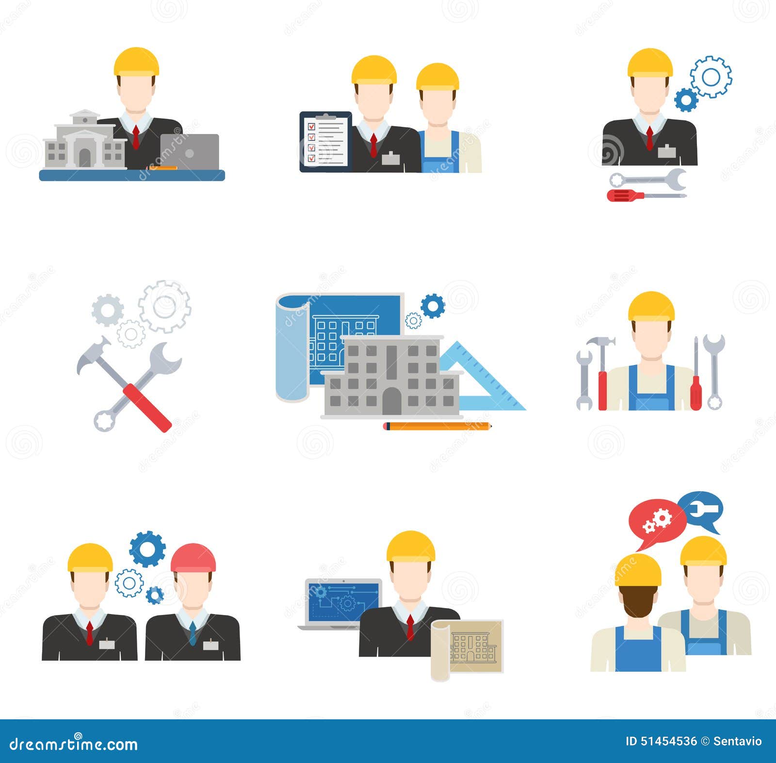 Architects, Engineers and Construction Workers Flat Icon Set Stock ...