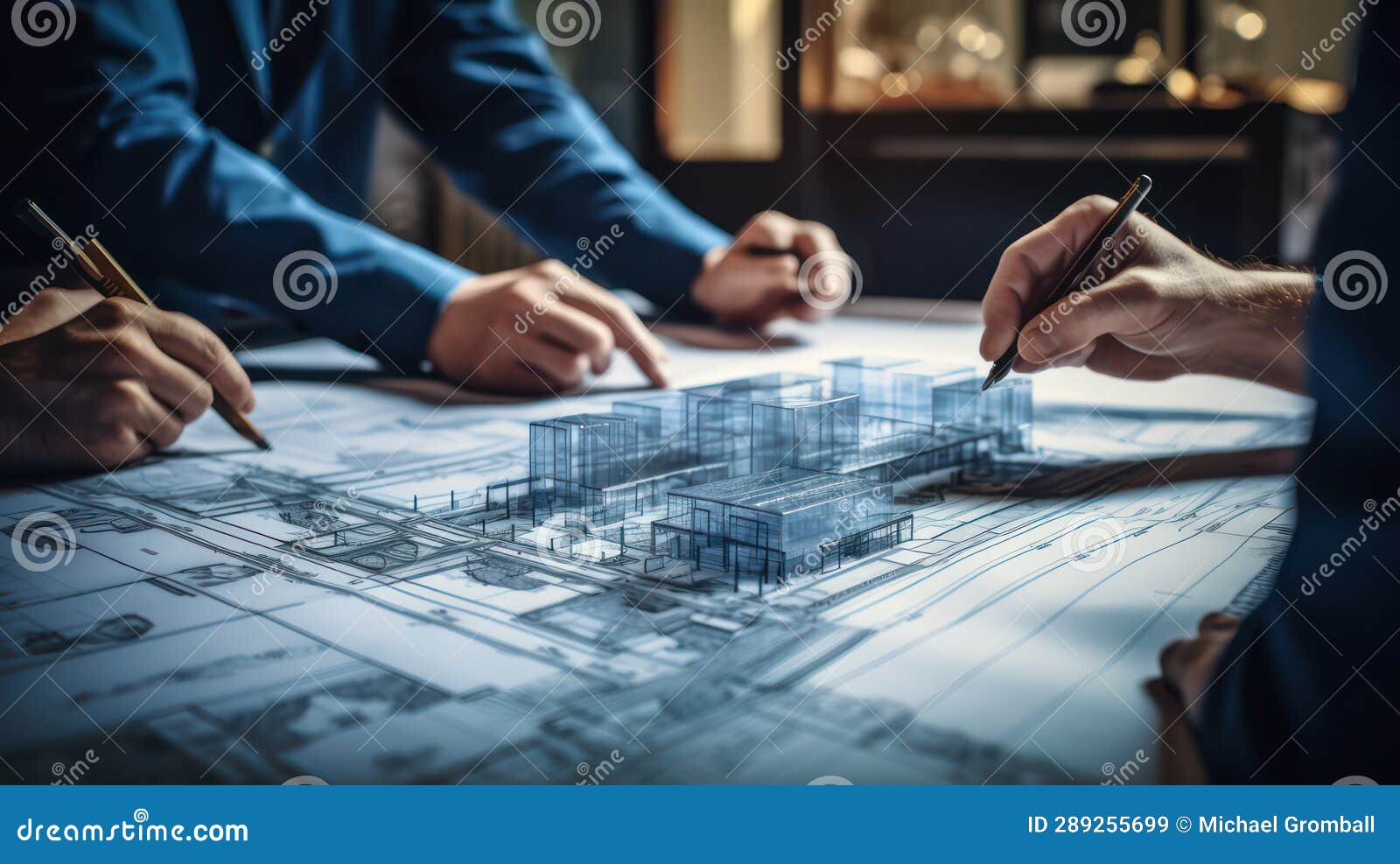 Architects and Engineers Discussing at a Table. Persons Engineer Hand ...