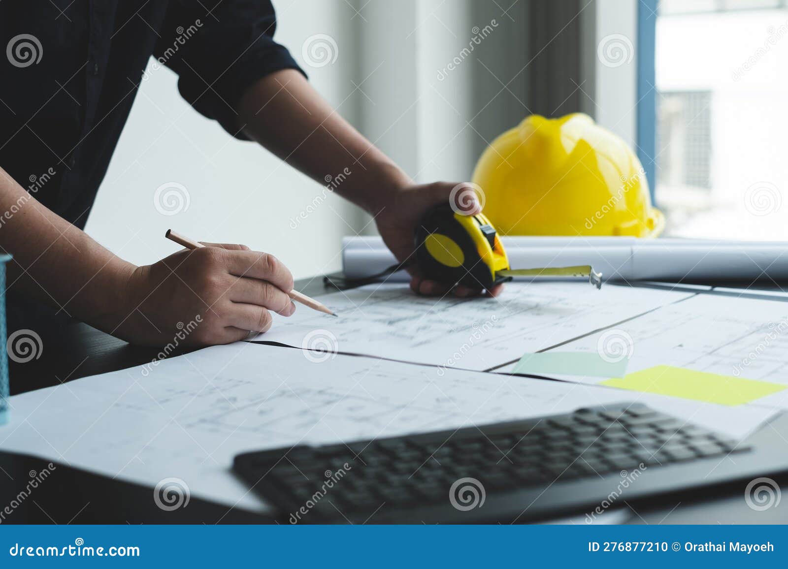 Architects or Engineers Working Construction and Drawing Construction ...