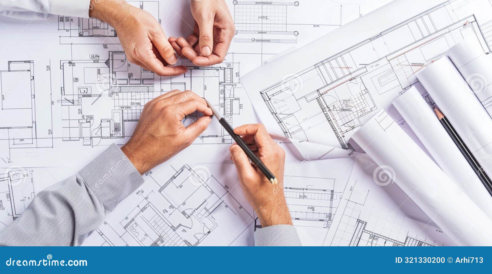Architects Hands Work on Drawings and Construction Plans To Discuss ...