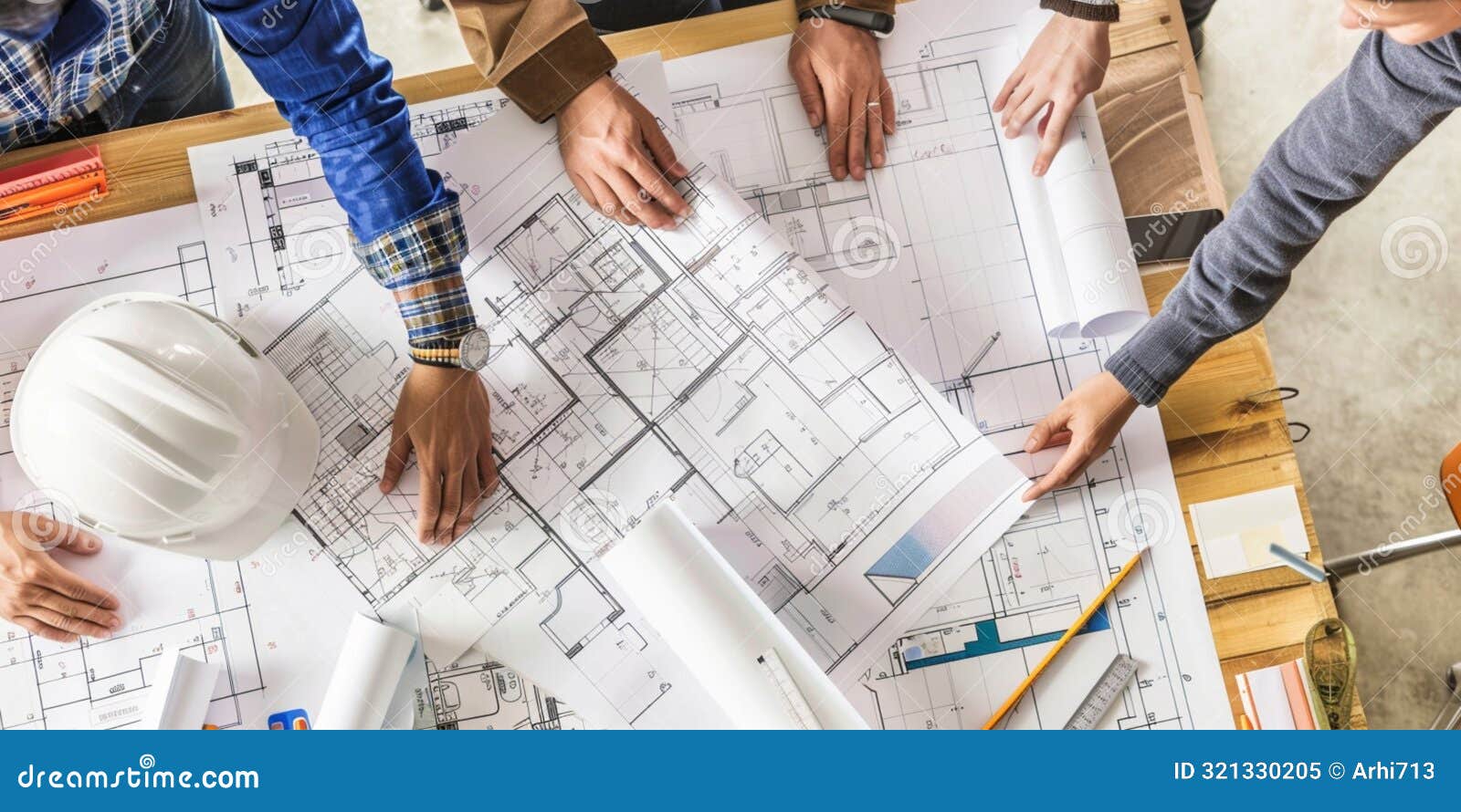 Architects Hands Work on Drawings and Construction Plans To Discuss ...