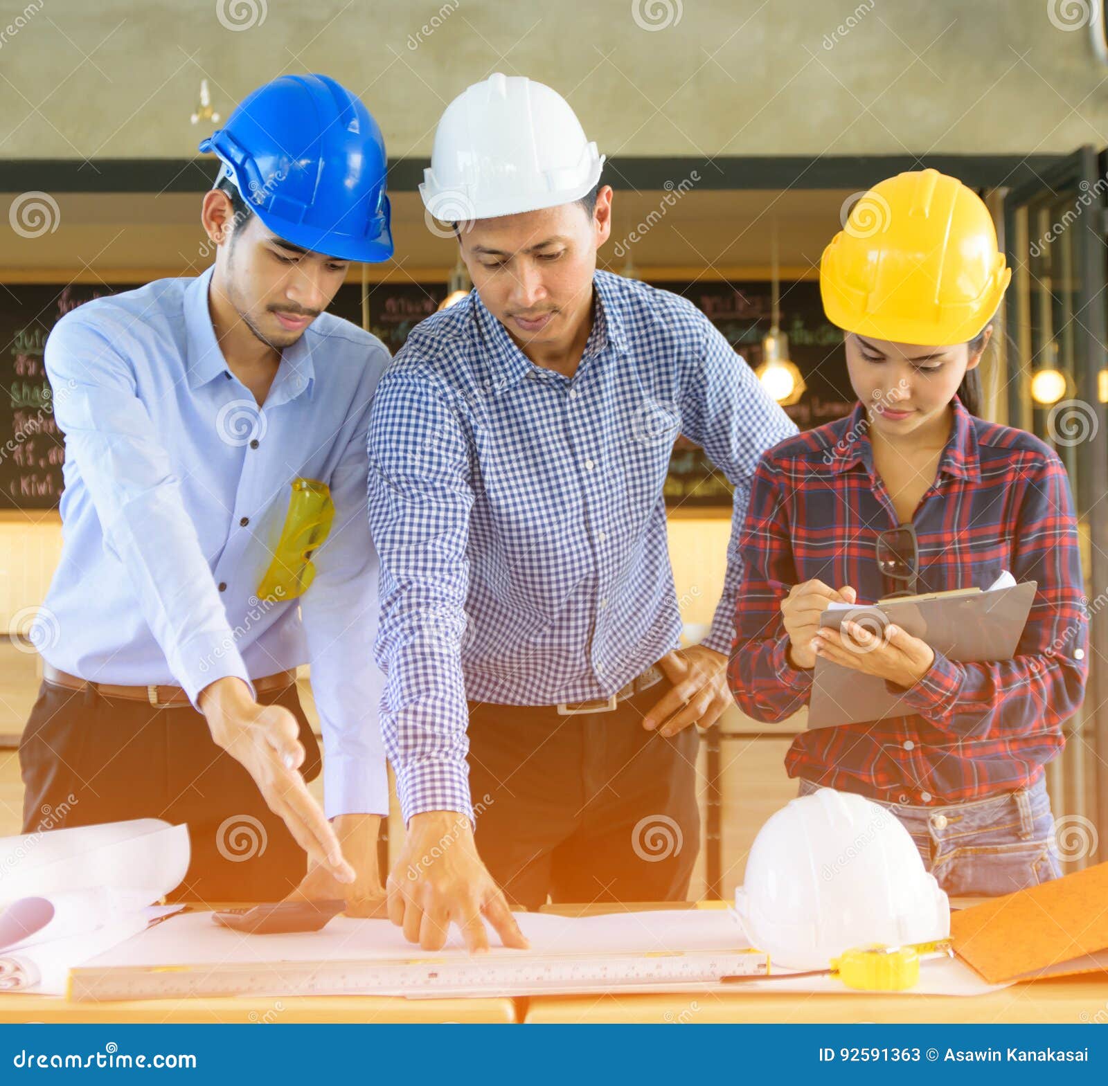 Architects Hands Working with Engineering on Blueprint Background Stock ...