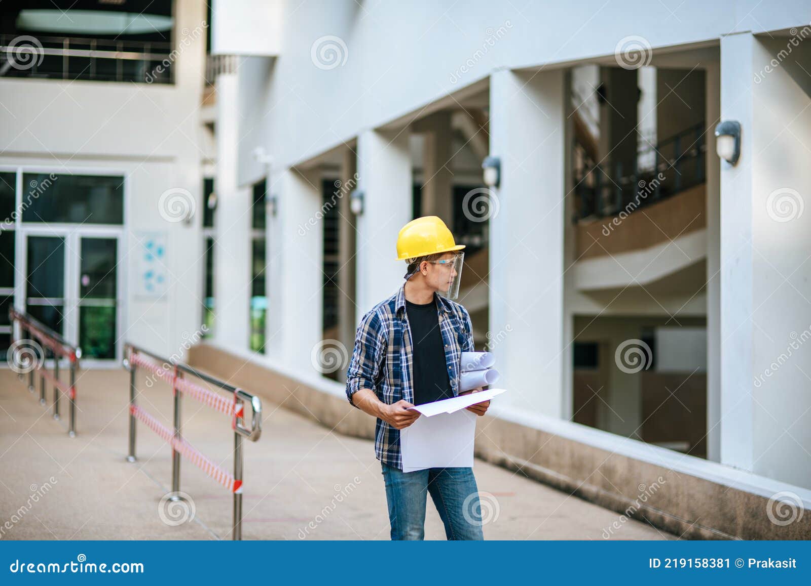 Architects Hold the Building Plan and Check the Work Stock Image ...