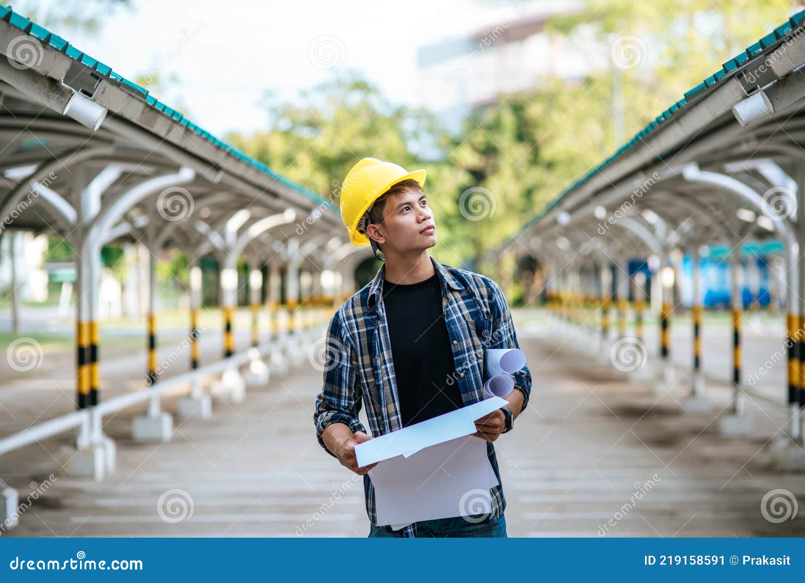 Architects Hold the Building Plan and Check the Work Stock Image ...