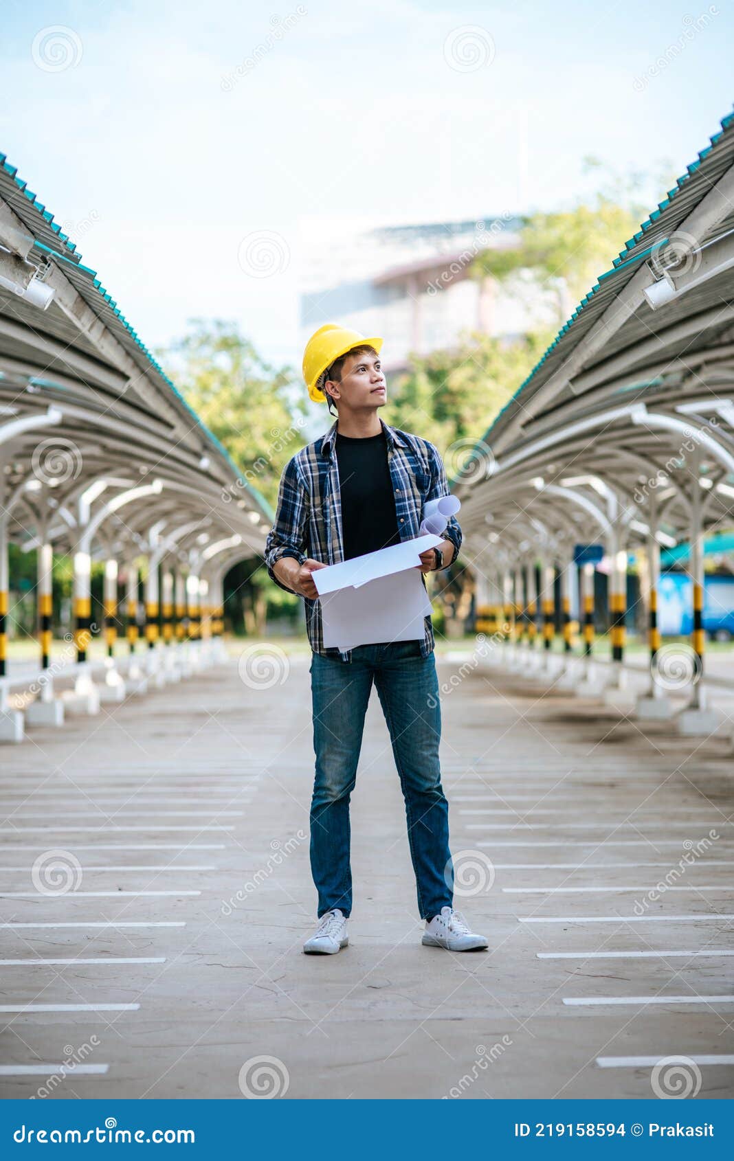 Architects Hold the Building Plan and Check the Work Stock Photo ...