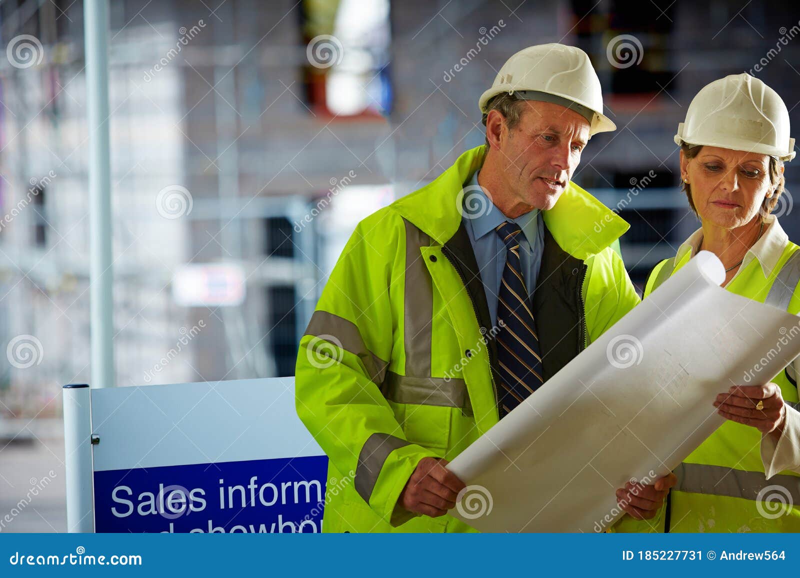 Architects Looking Over the Blueprint Stock Image - Image of discussion ...