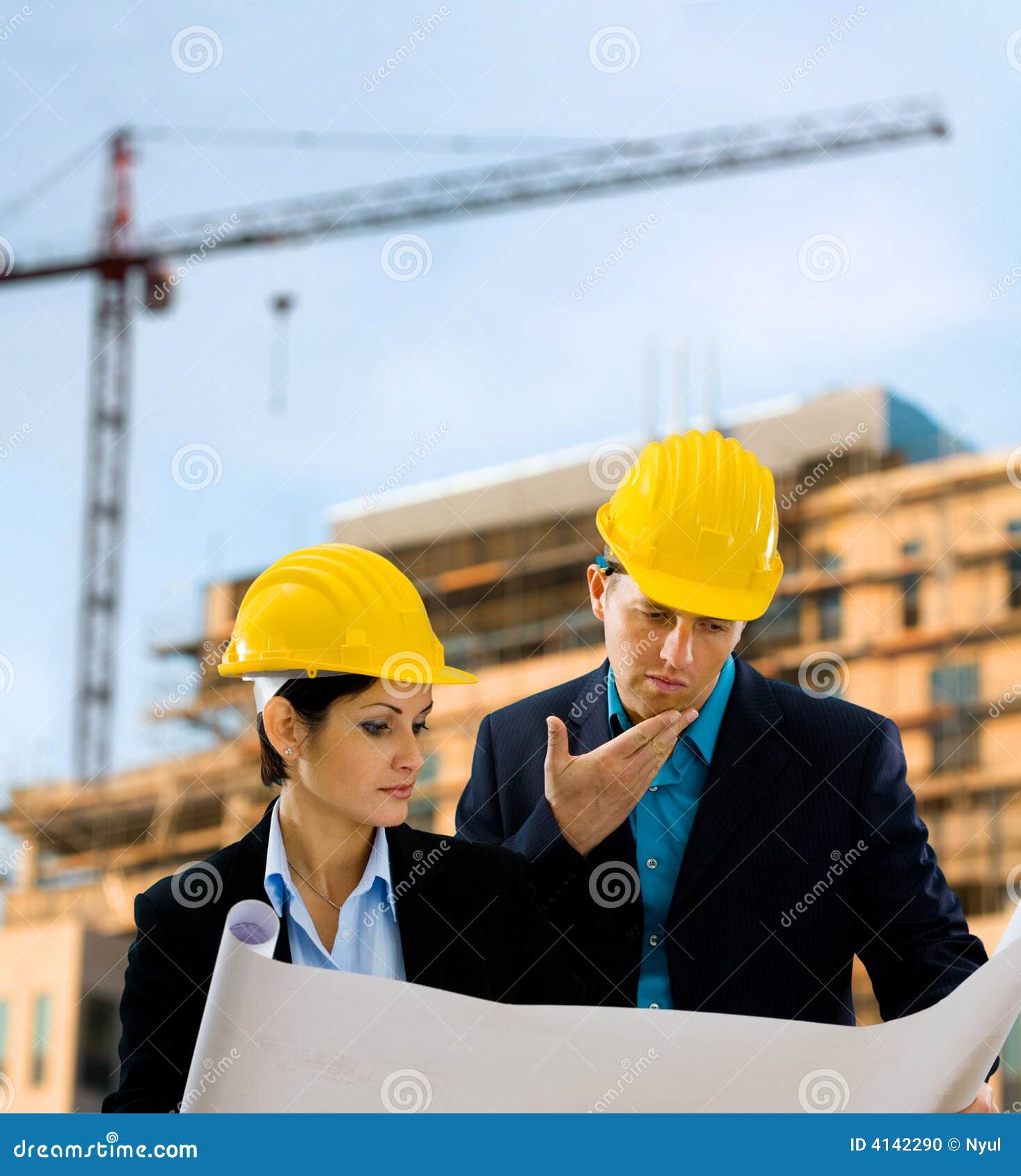 Architects Reading Blueprint Stock Photo - Image of manager, architect ...