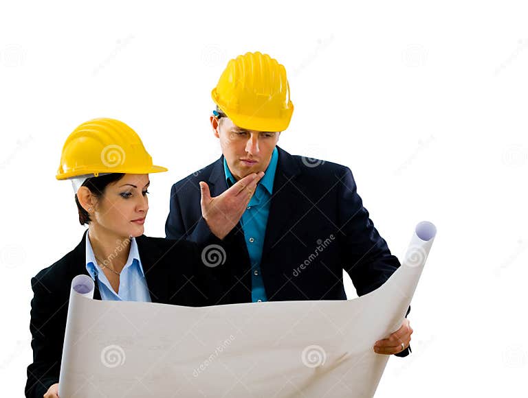 Architects Reading Blueprint Stock Image - Image of isolated, cutout ...