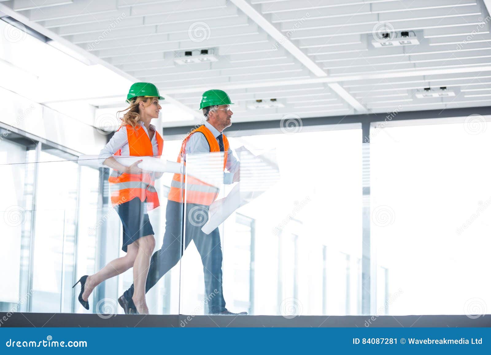 Architects Running with Blueprint Stock Image - Image of male, office ...
