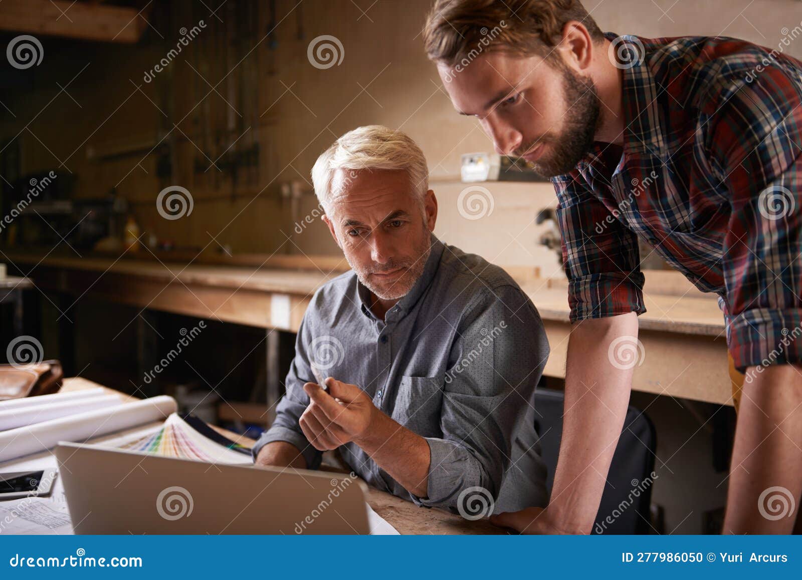 Architects, Teamwork and Father and Son with Laptop in Workshop for ...