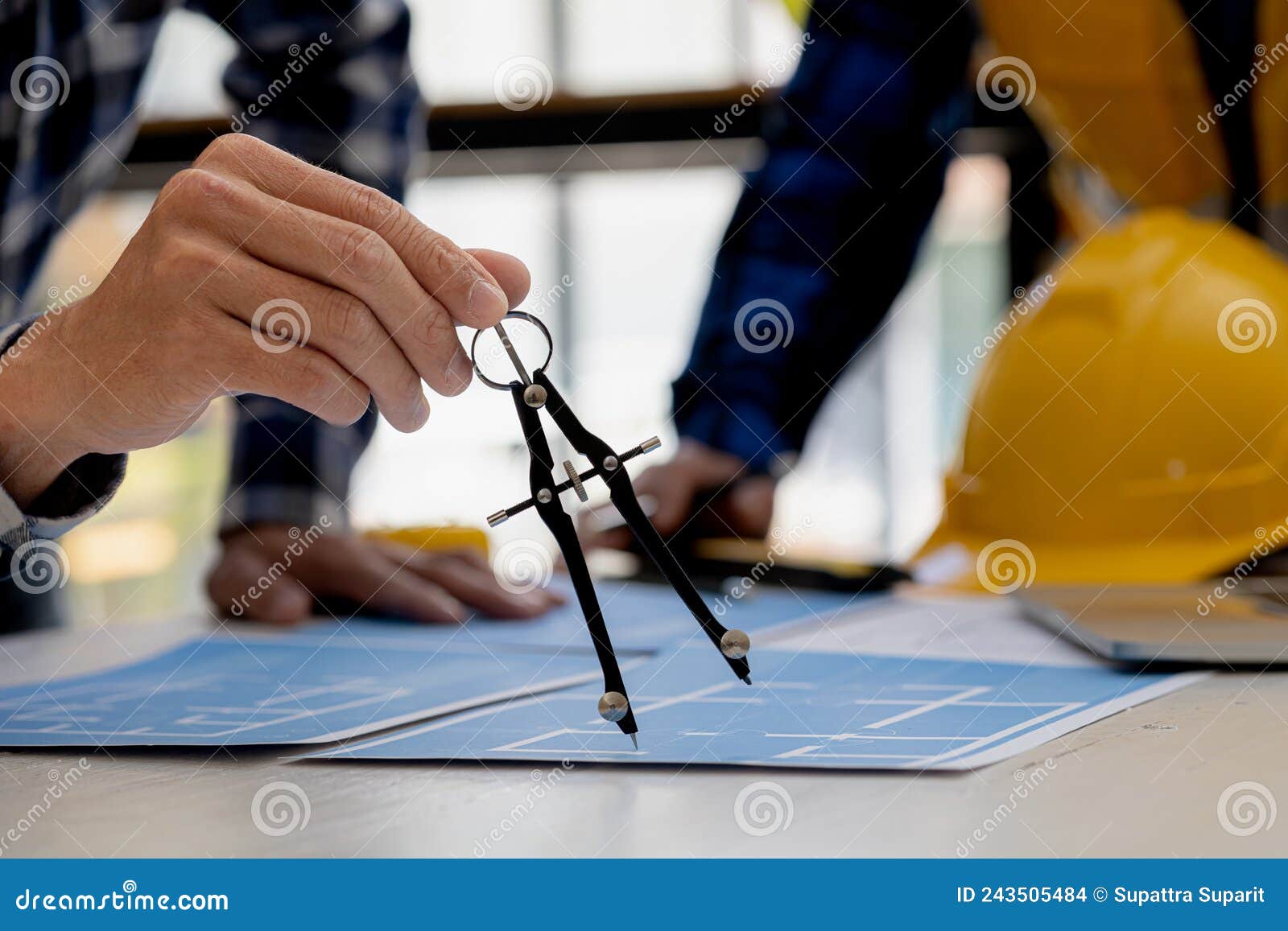 Architects Use Compasses To Draw on Building Plans for Editing ...