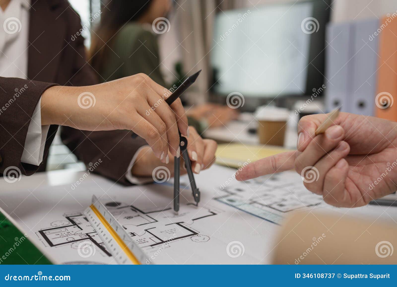 Architects Work with Engineers and Contractors in the Office To Check ...