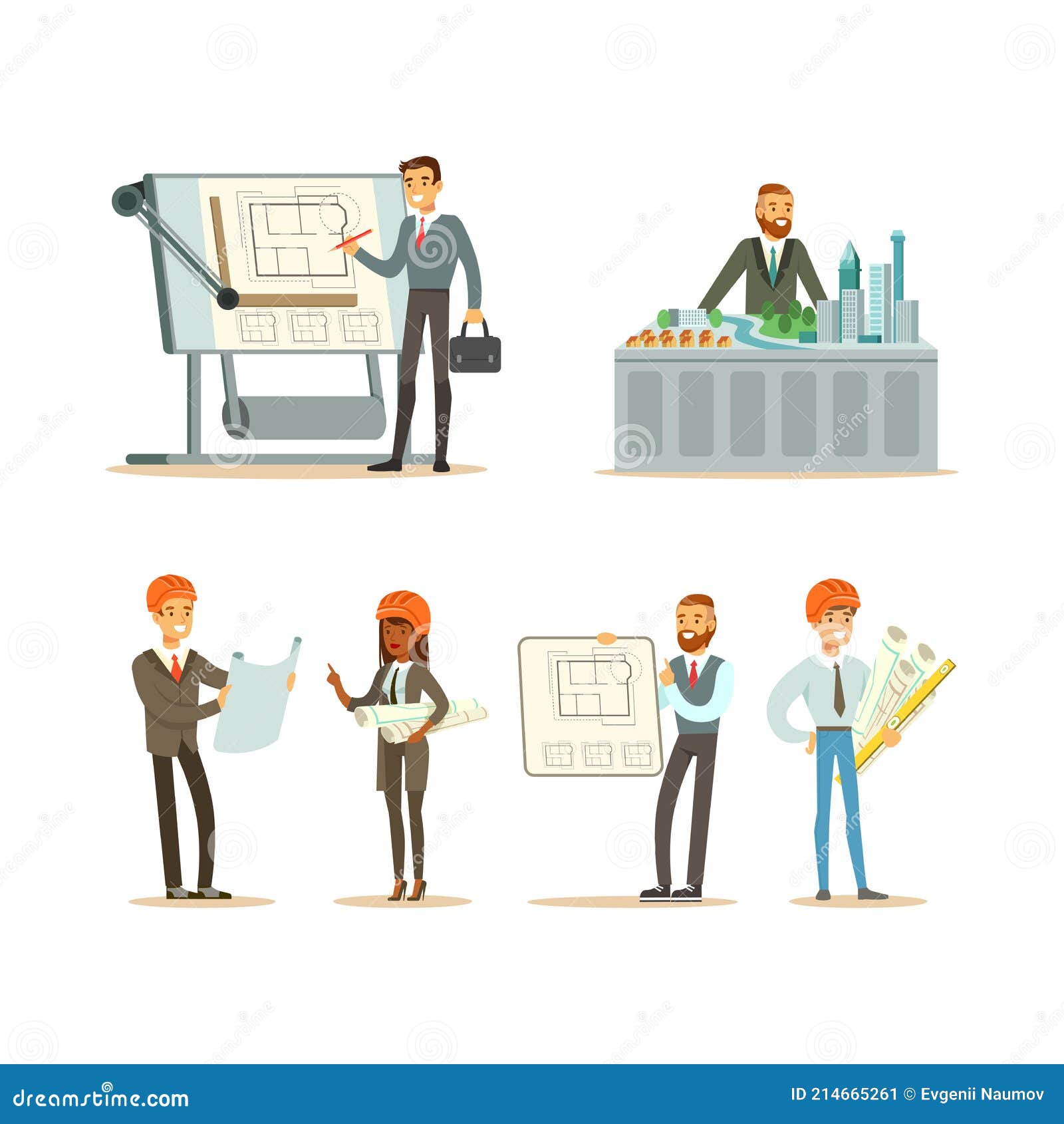 Architects Working on Architectural Plans Set, Male and Female ...