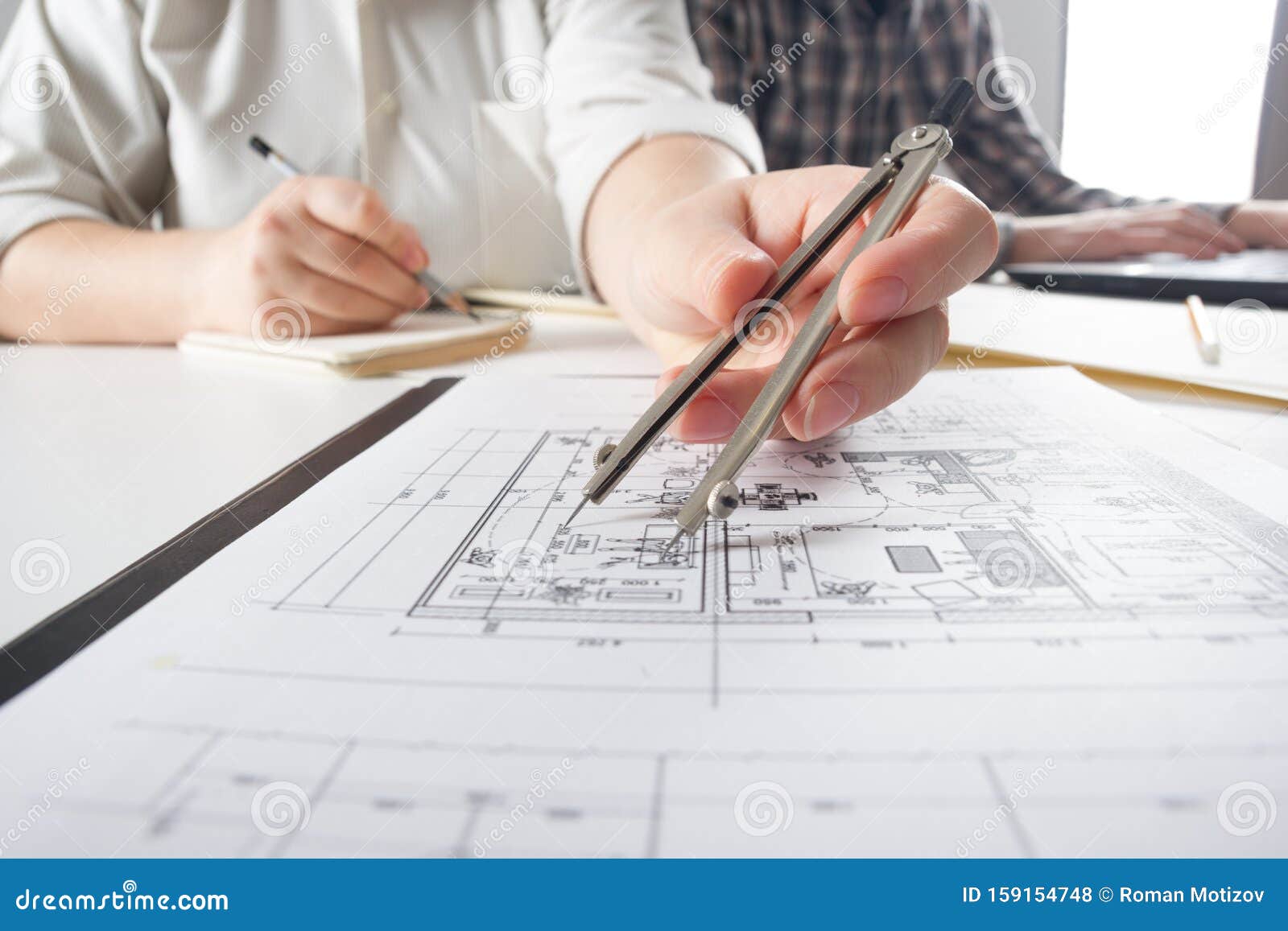 Architects Working on Blueprint, Real Estate Project. Architect ...