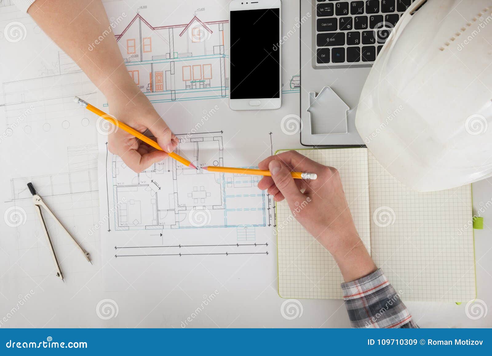 Architects Working on Blueprint, Real Estate Project. Architect ...