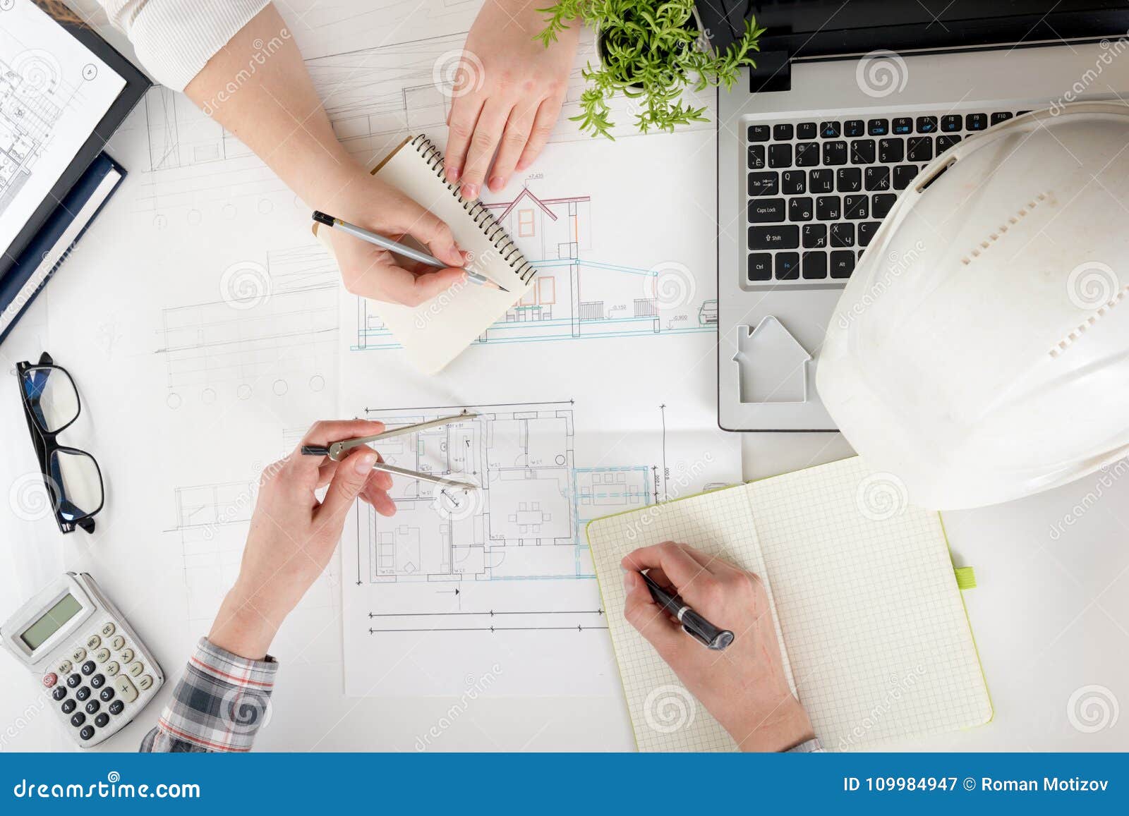 Architects Working on Blueprint, Real Estate Project. Architect ...