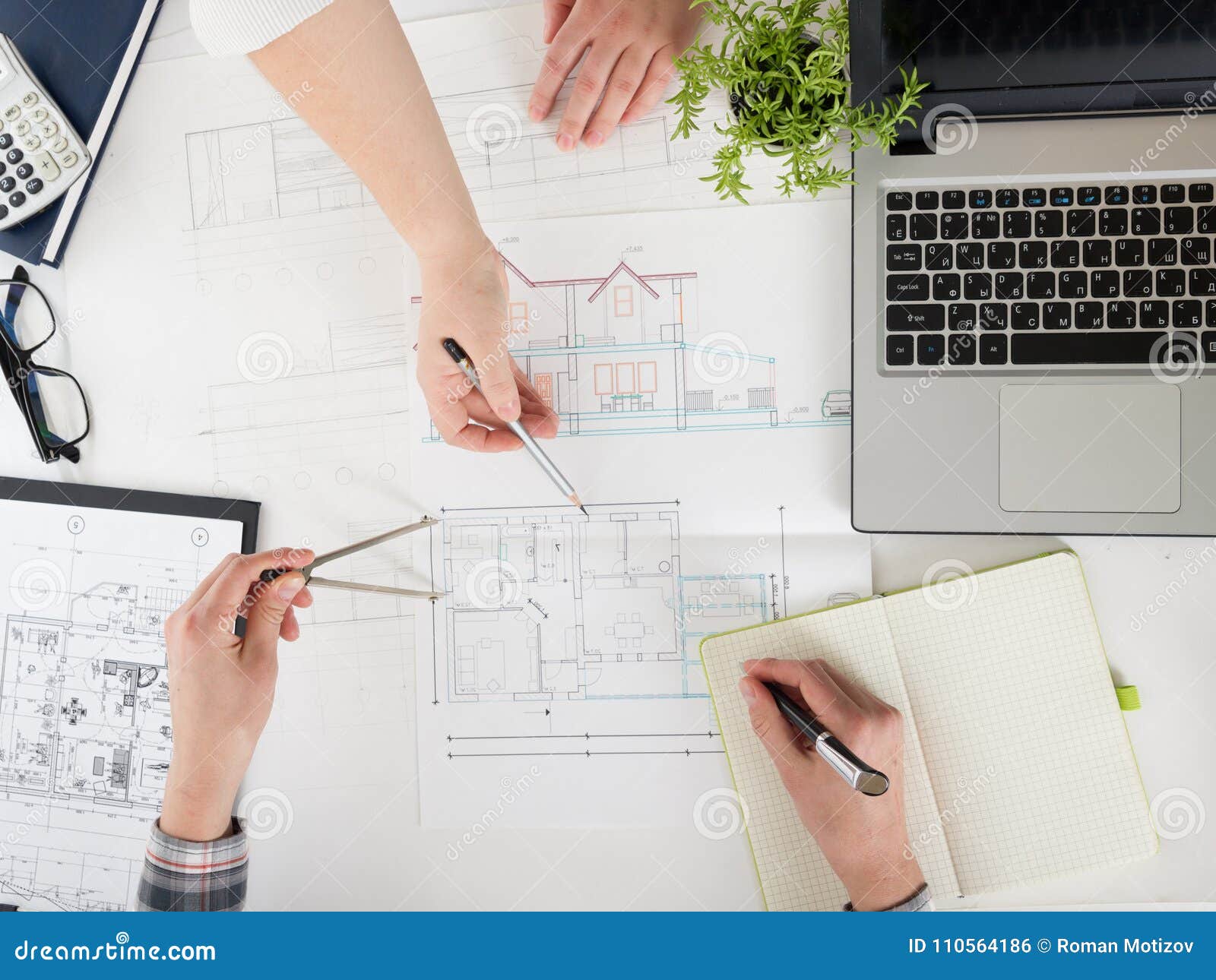 Architects Working on Blueprint, Real Estate Project. Architect ...